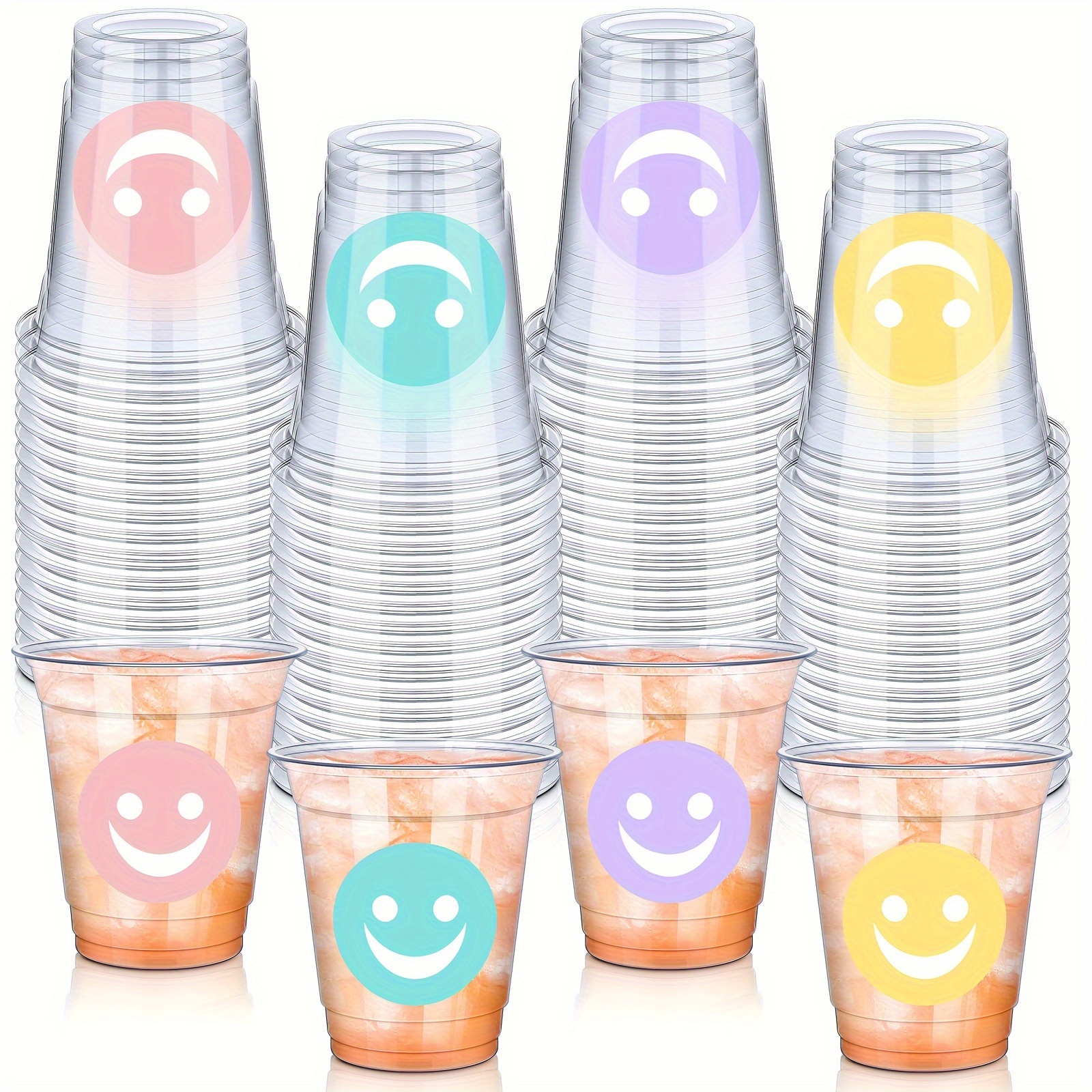 ENIYUU 100 Pack 12 oz Clear Plastic Cups Disposable Preppy Smile ...