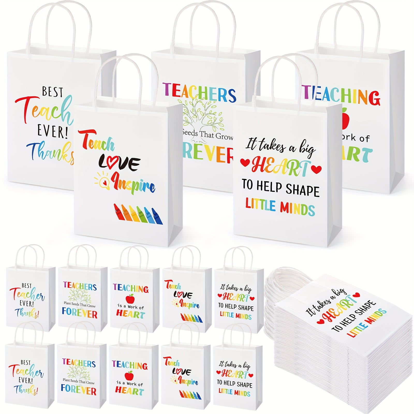 ENIYUU 100 Pcs Teacher Appreciation Gift Paper Bag Bulk Thank You Gifts ...