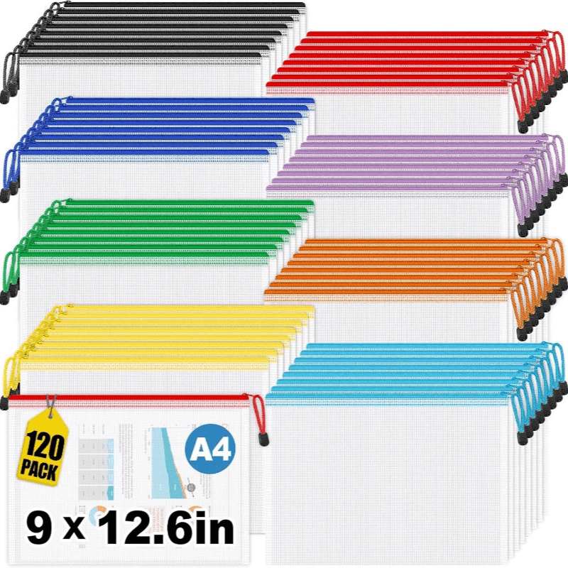ENIYUU 120pcs Mesh Zipper Pouch Bags A4 Mesh Bags with Zipper in 8 ...