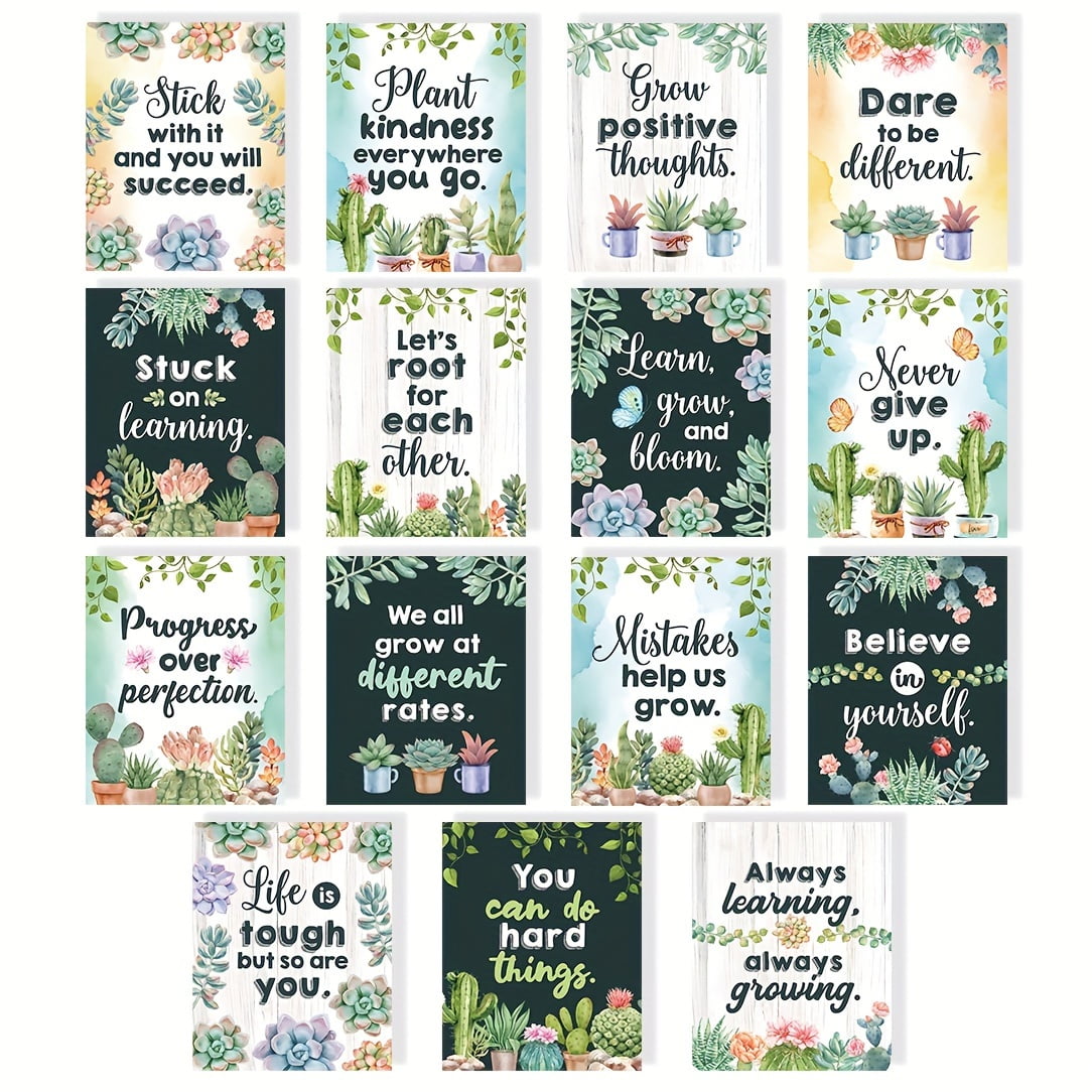 ENIYUU 15-Piece Cactus & Succulent Motivational Posters Set - Perfect ...