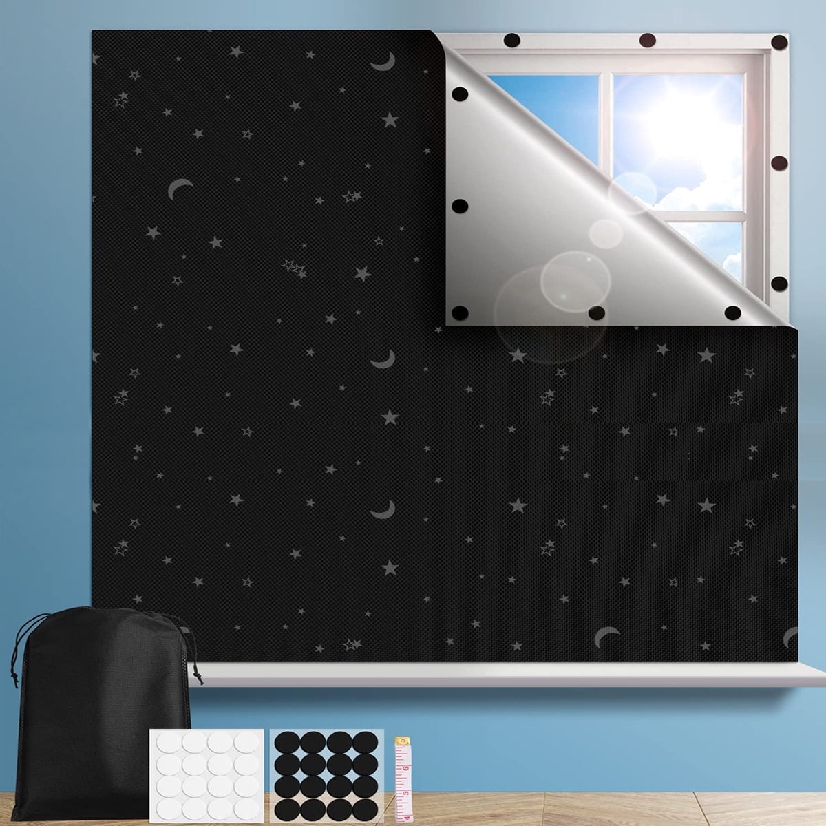 ENIYUU 1pc Portable Blackout Curtain with Self-Adhesive Stickers ...