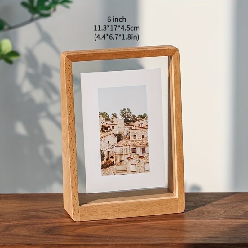 ENIYUU 1pc Rustic Beech Wood Floating Transparent Photo Frame ...