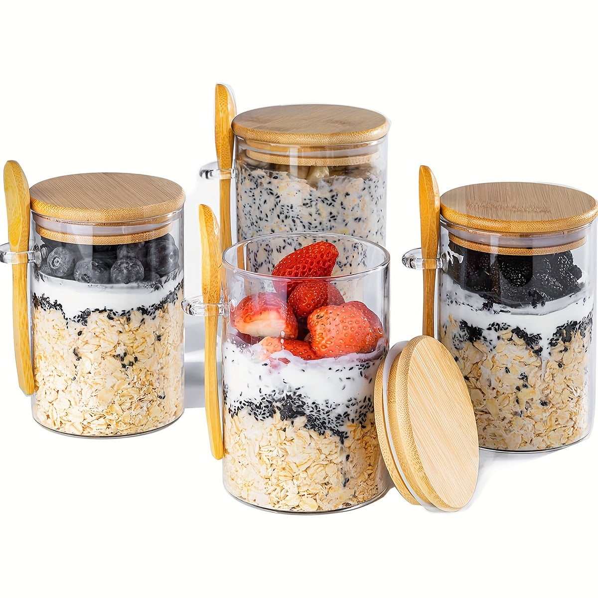 ENIYUU 2/4pcs Candy Jar Condiment Jar Oatmeal Cup Salad Cup Oatmeal Jar ...