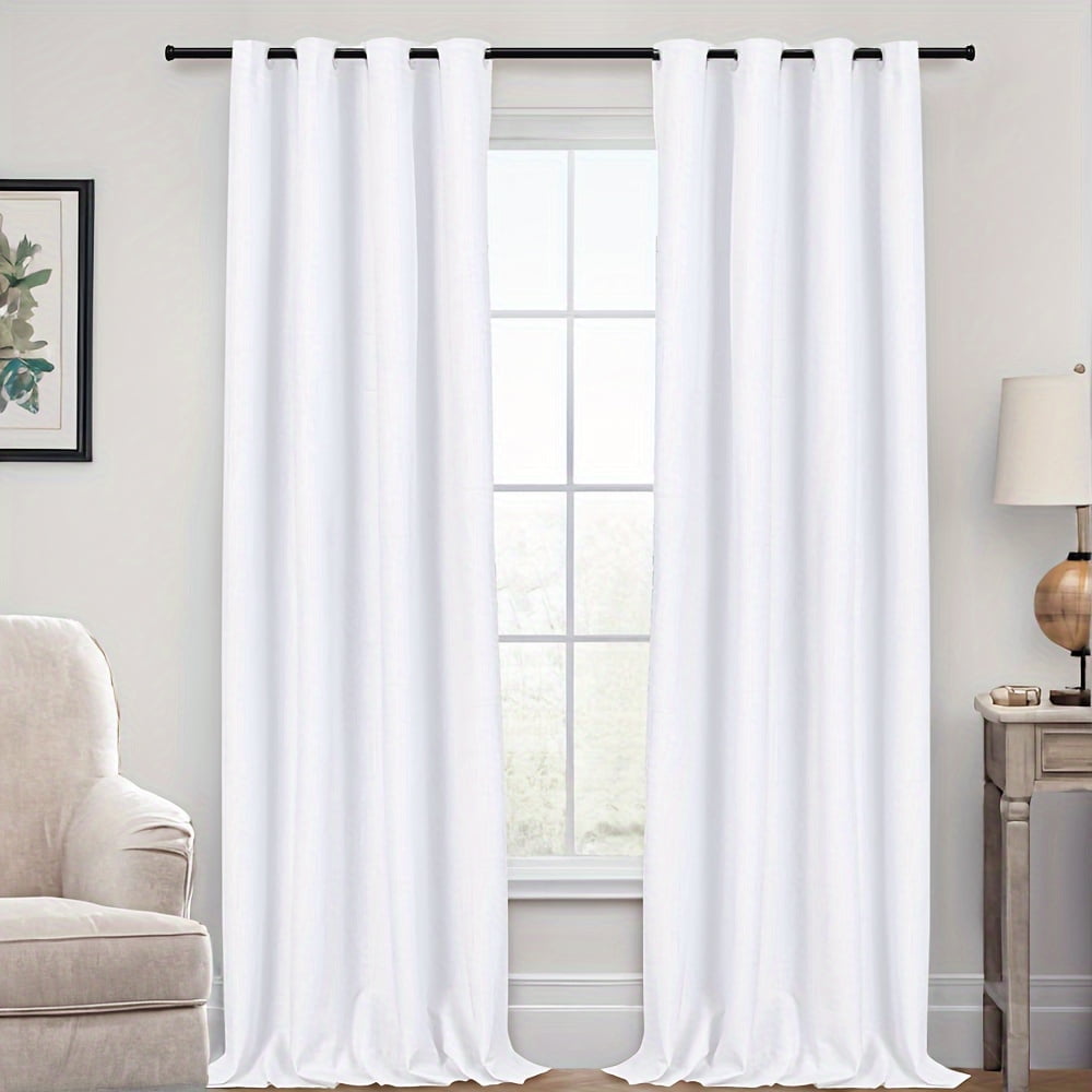 ENIYUU 2 Panels 100% Blackout Linen Curtains for Living Room Full Light ...