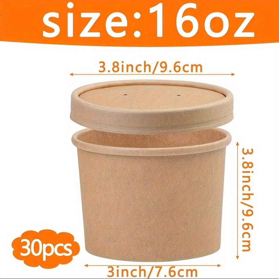 ENIYUU 30 Sets of Large Paper Ice Cream Cups with Ventilated Lids ...