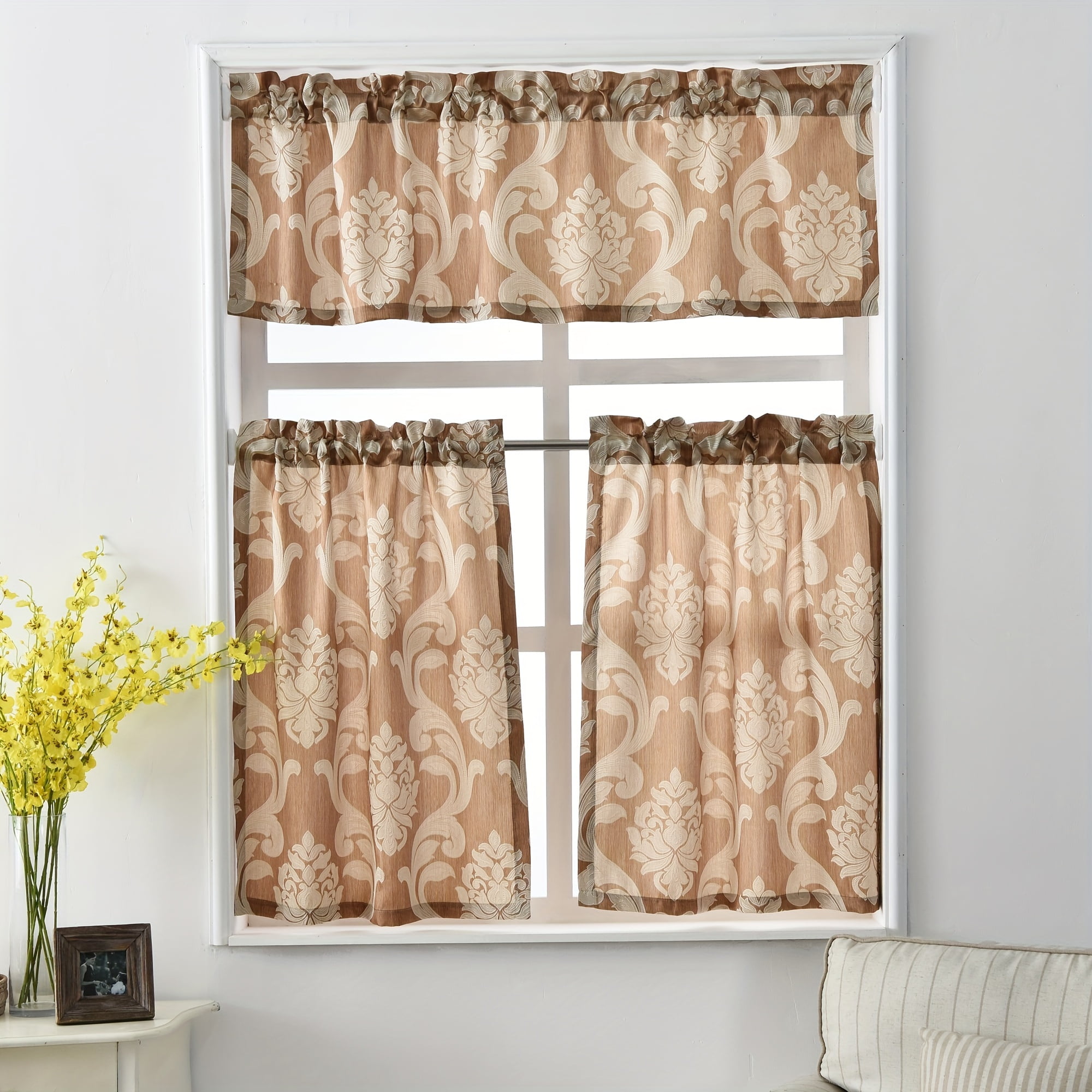 ENIYUU 3pcs/set Household Thin Kitchen Curtains Valance Retro Jacquard ...