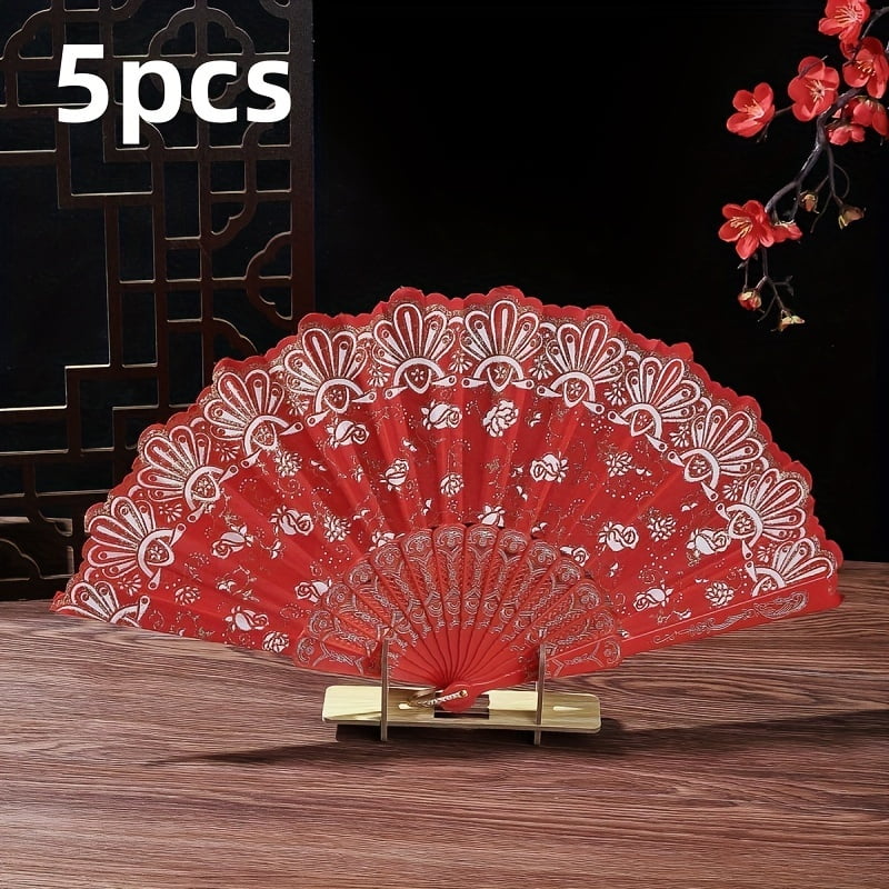 ENIYUU 5-Pack Chinese Style Plastic Folding Fans - Classical Handheld ...