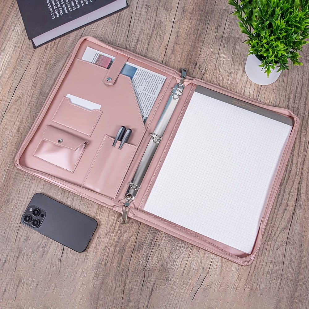 ENIYUU A4 Size Premium Pink PU Leather Portfolio - Stylish Padfolio for ...
