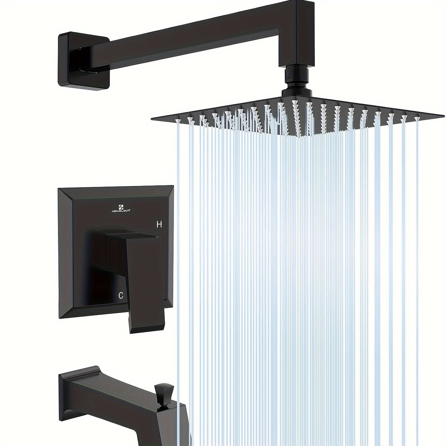 ENIYUU Black Shower Faucet Set Bathroom High Pressure Square Rain Shower Head and Handle Set ...