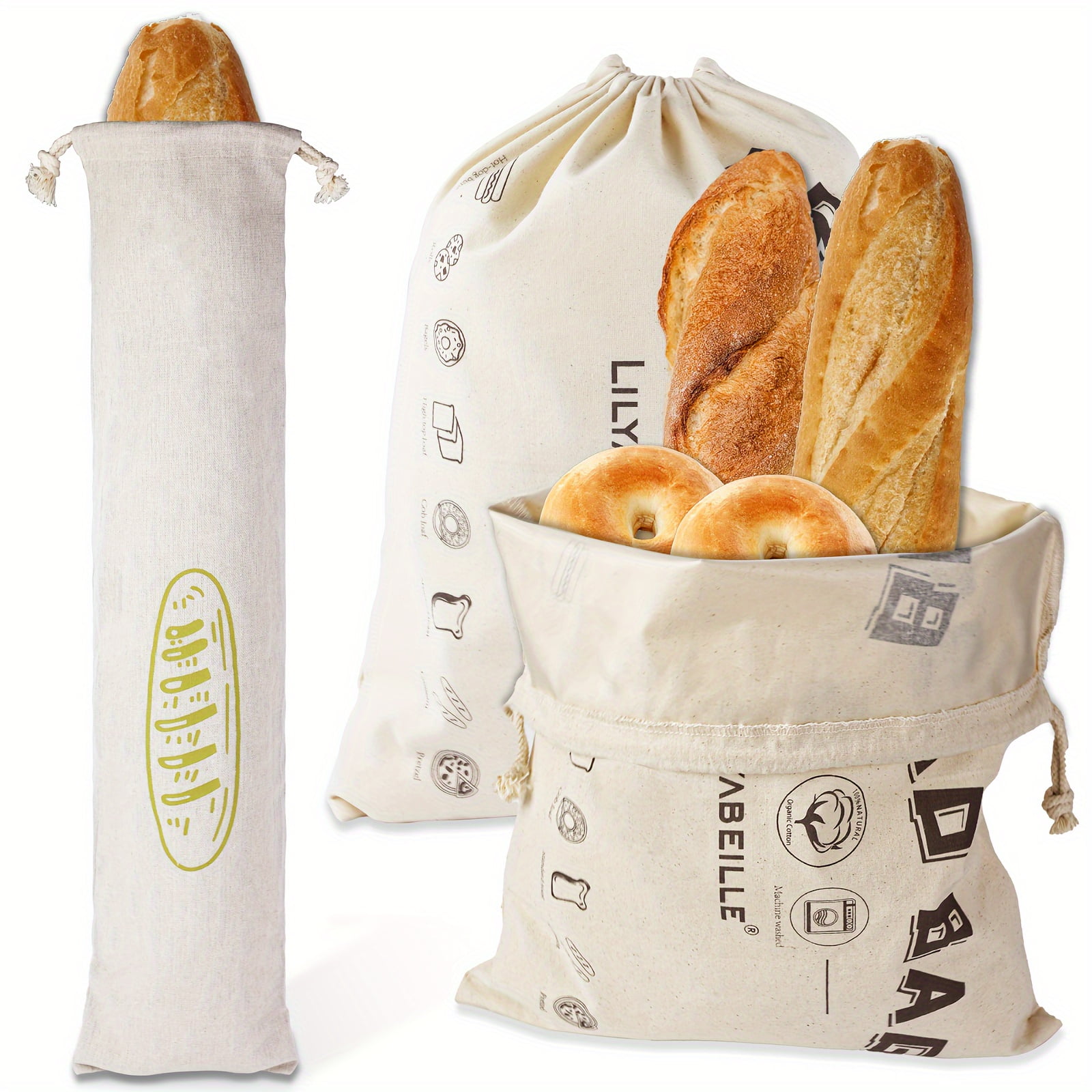 ENIYUU Bread Bags for Homemade Bread 3 Packs Reusable Bread Bag for ...