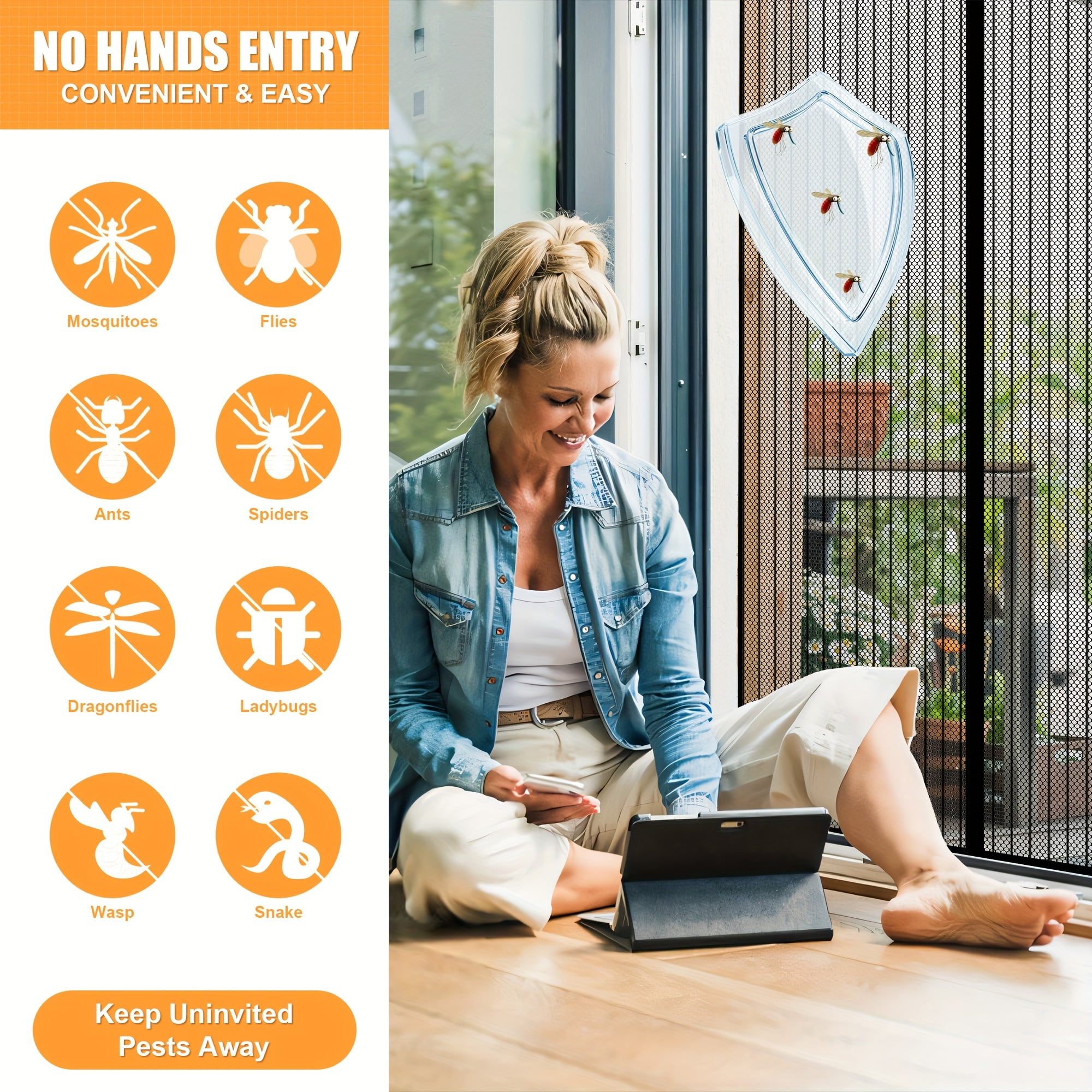 ENIYUU Heavy Duty Magnetic Screen Door Curtain - Self-Sealing Hands ...