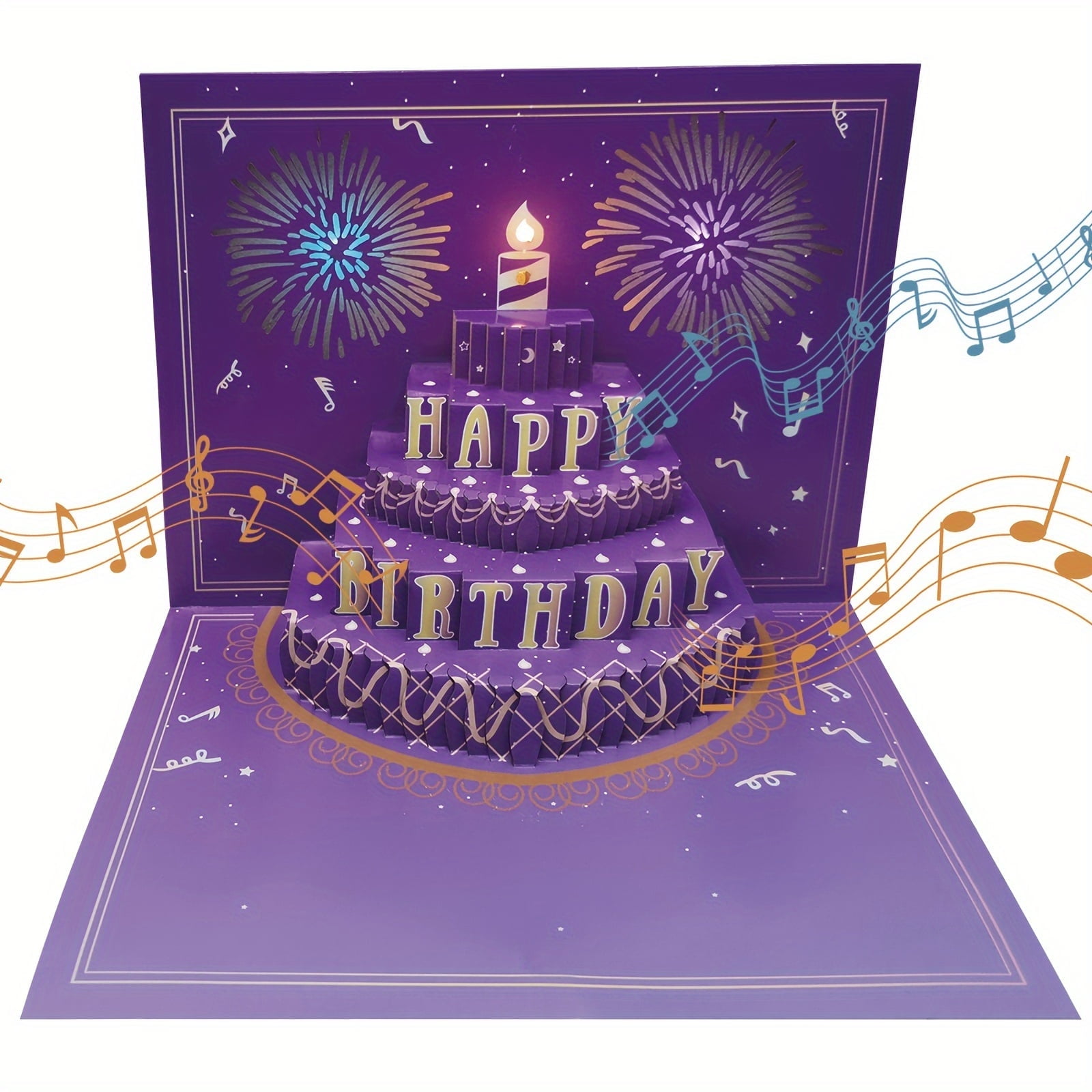 ENIYUU Interactive 5-Layer Birthday Cake Pop-Up Card With Fireworks ...