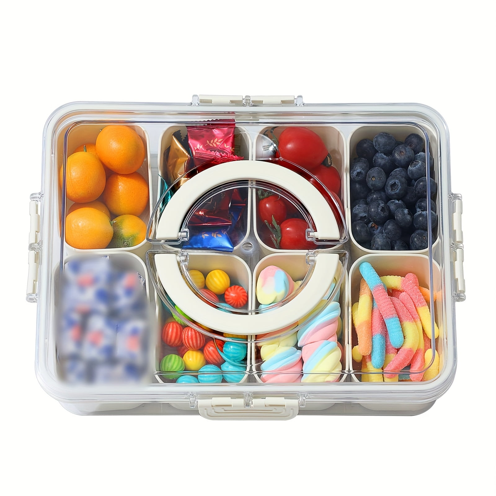 ENIYUU Snackle Box with Lid and Handle - Transparent Partitioned Snack ...
