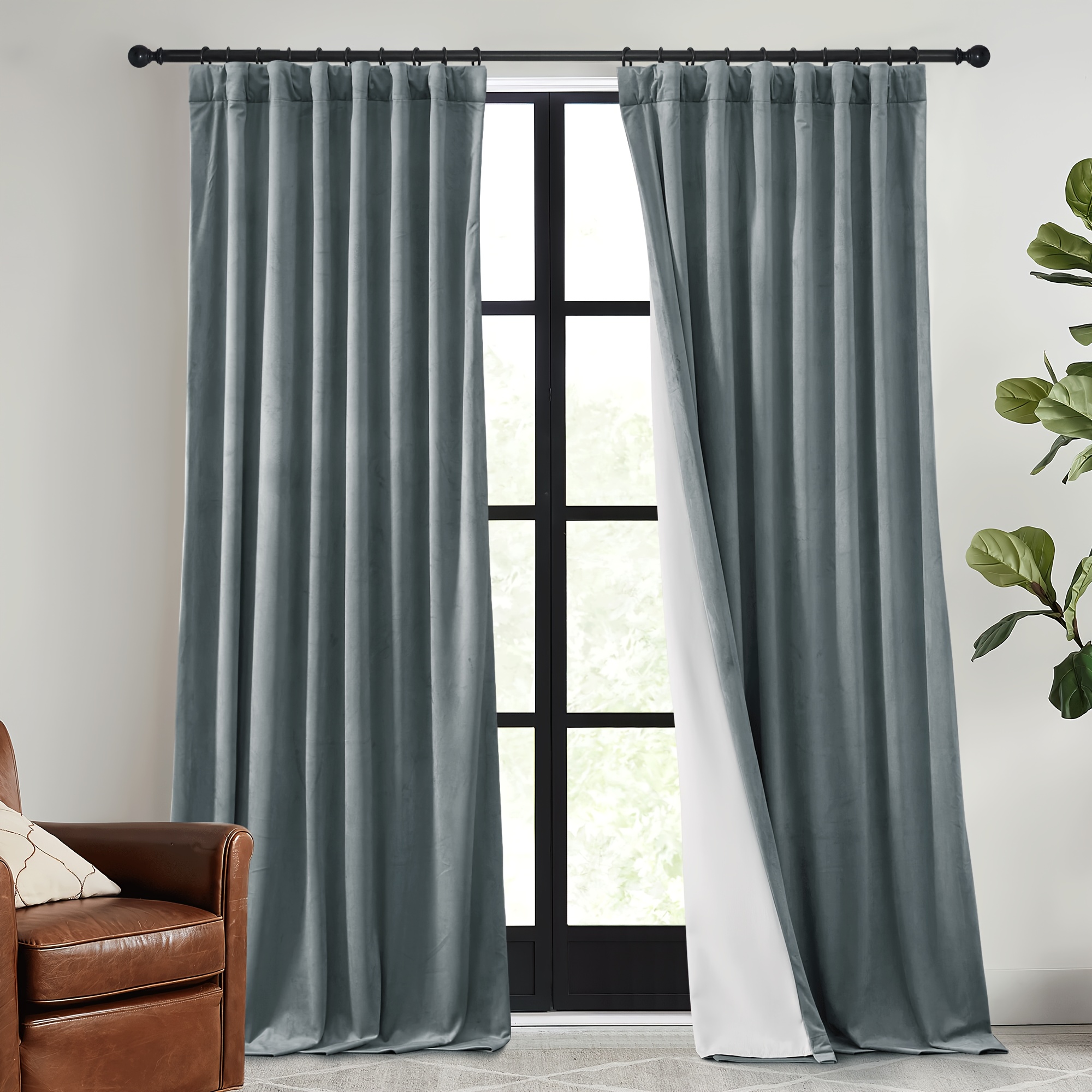ENIYUU Velvet Drapes Solid 2-Layer Blackout Window Drapes For Living ...