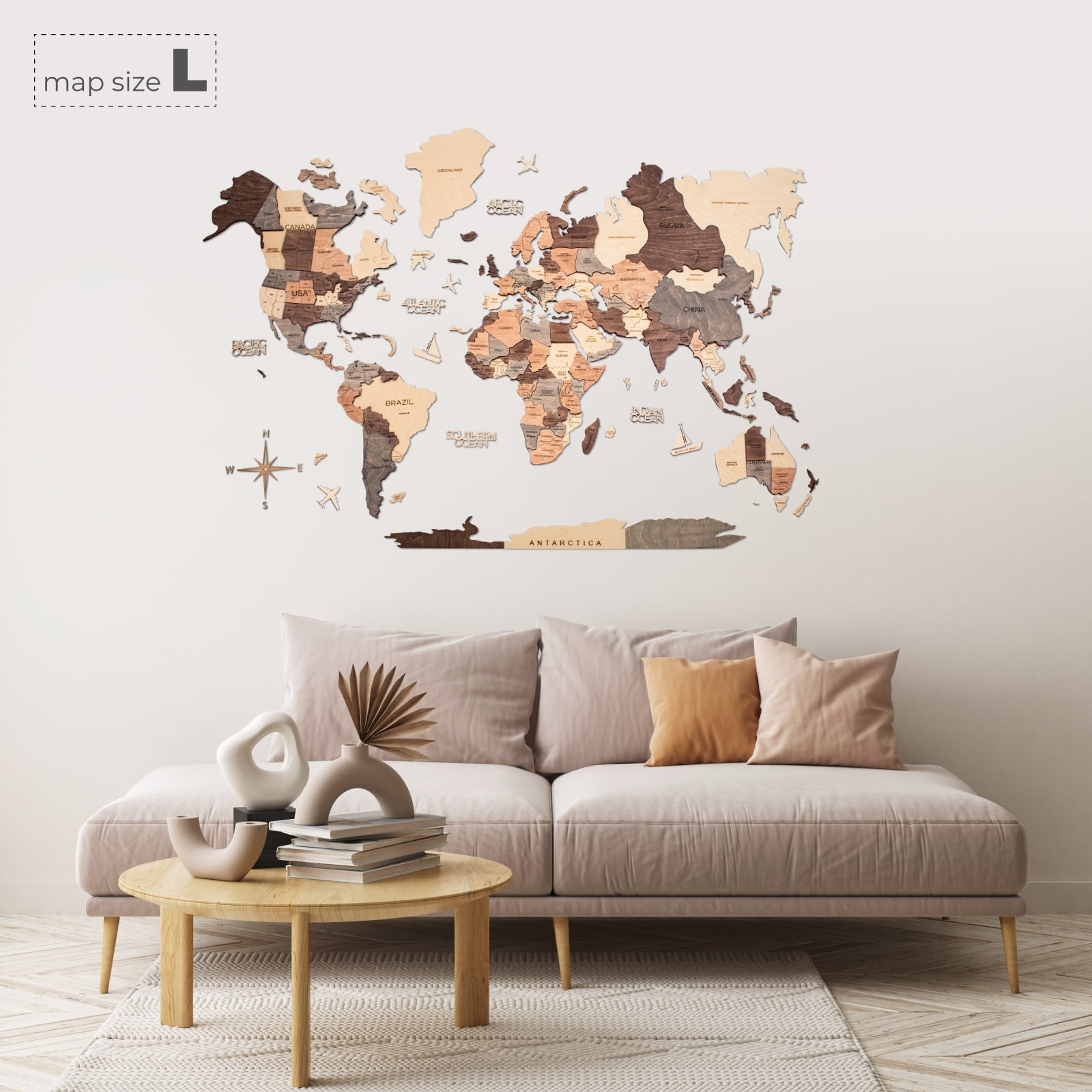 ENJOY THE WOOD 3D Wood World Map Wall Art Large Wood Wall Décor ...