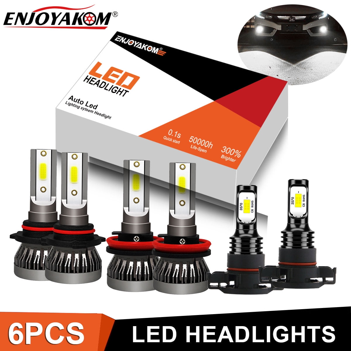 ENJOYAKOM 6pcs 9005 H11 LED Headlight Bulbs + 5202 H16 Fog Light Kit ...
