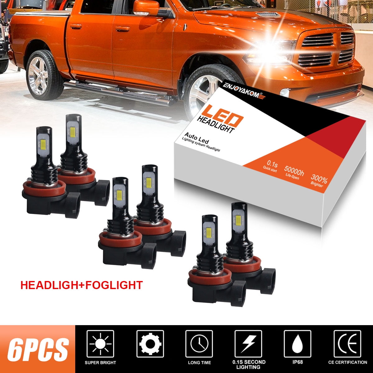 6x For Freightliner Cascadia 2008-2016 H11 LED Headlight Bulbs High ...