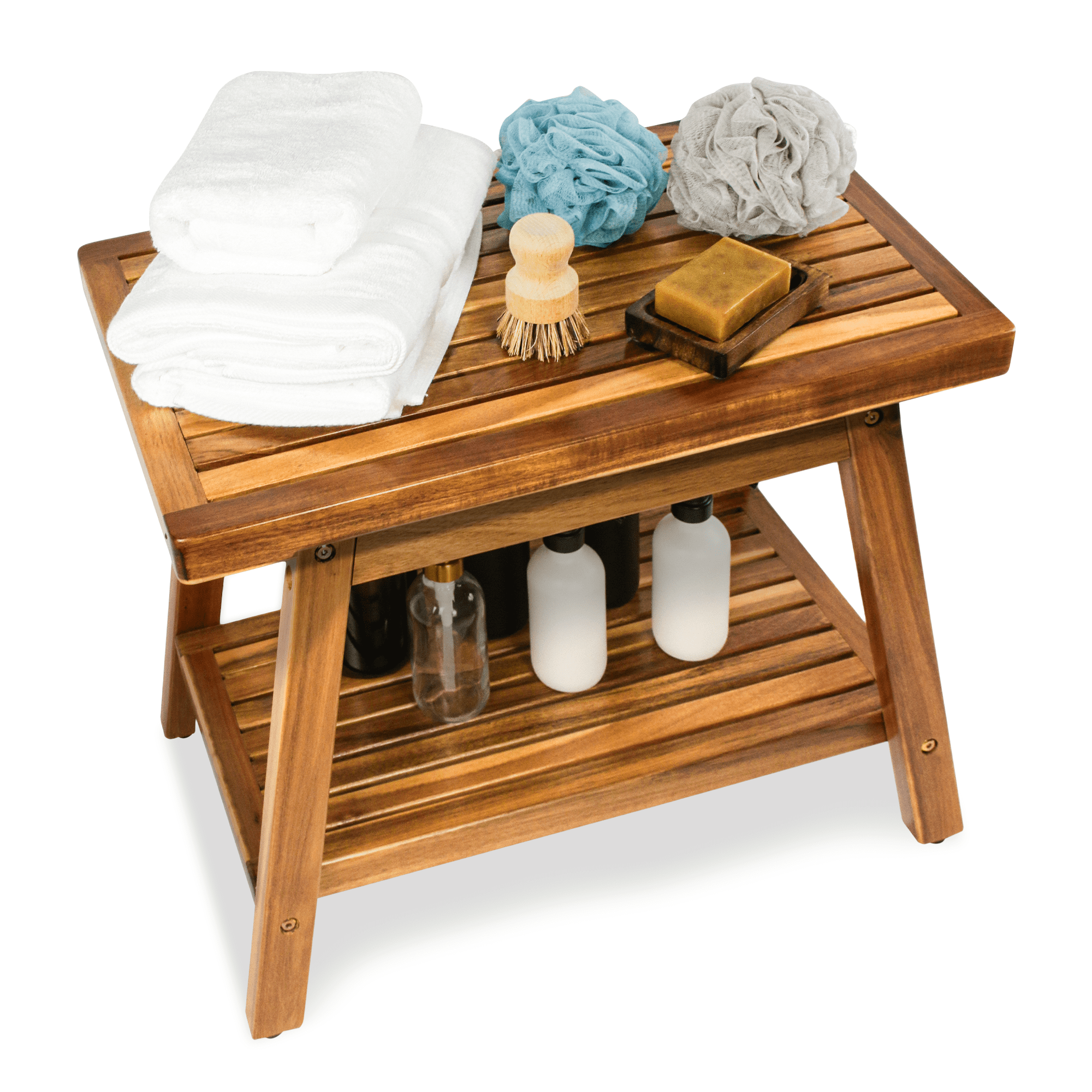 ENKEZI Shower Stool Bench Chair Waterproof with Storage Shelf for ...