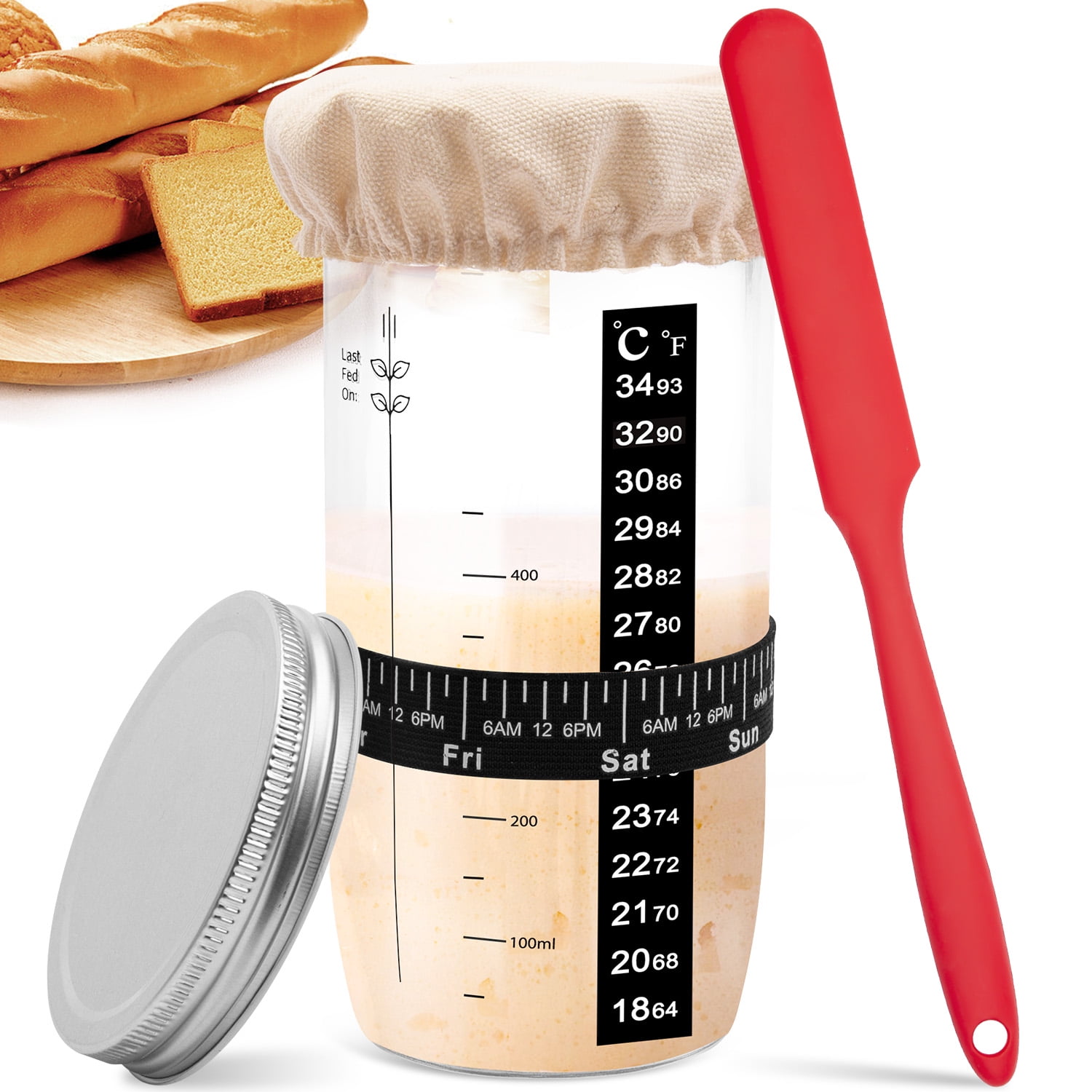 ENLOY 24Oz Sourdough Starter Jar Kit with Large Dough Container ...