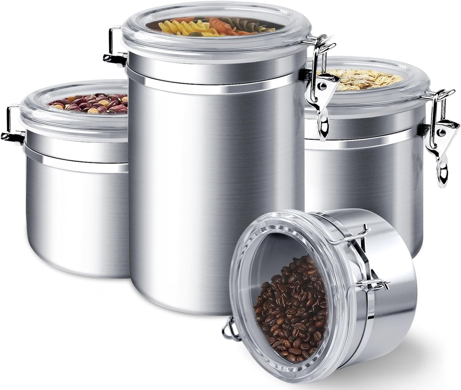 ENLOY 4-Piece Stainless Steel Airtight Food Storage Canister Set with ...