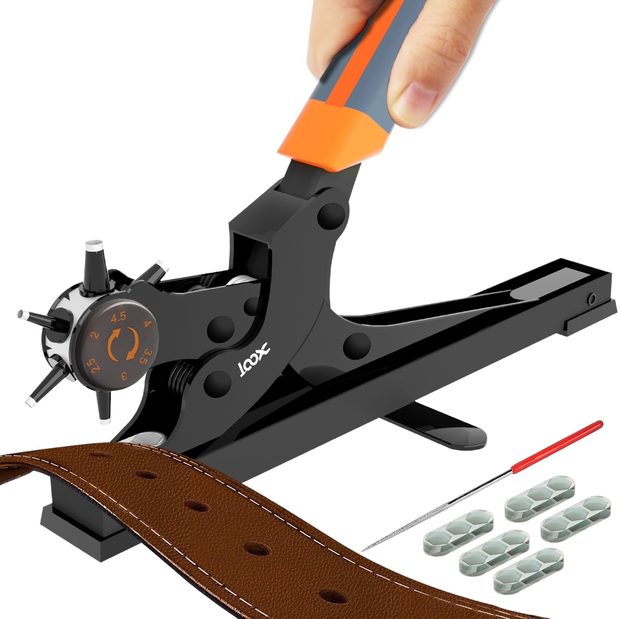 ENLOY Revolving Punch Plier Kit for Leather Belt Hole Punching with 6 ...
