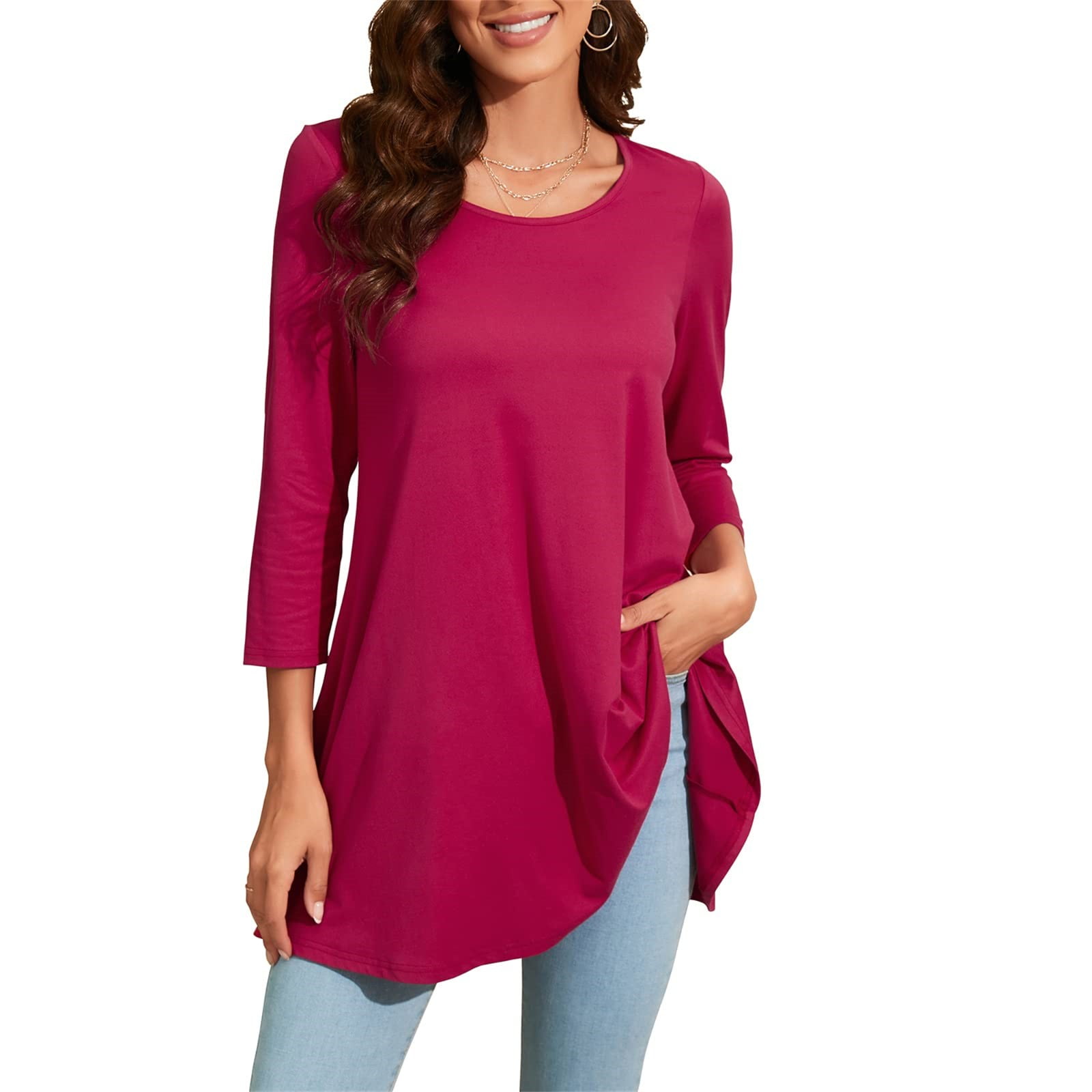 ENMAIN 3/4 Sleeve Shirts for Womens Plus Size Tops Casual Clothes ...