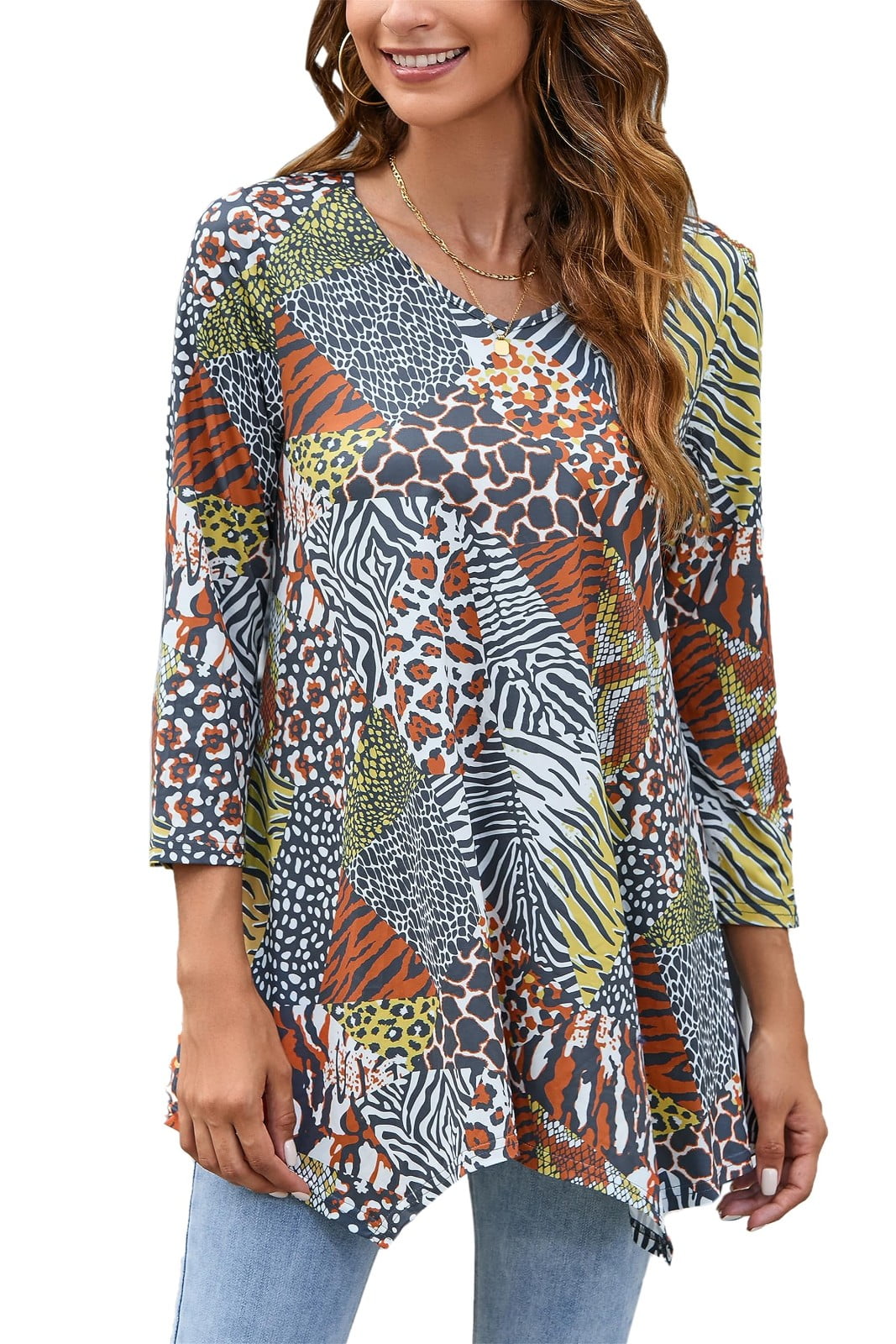 ENMAIN 3/4 Sleeve Shirts for Womens Plus Size Tunic Tops Dressy Top ...