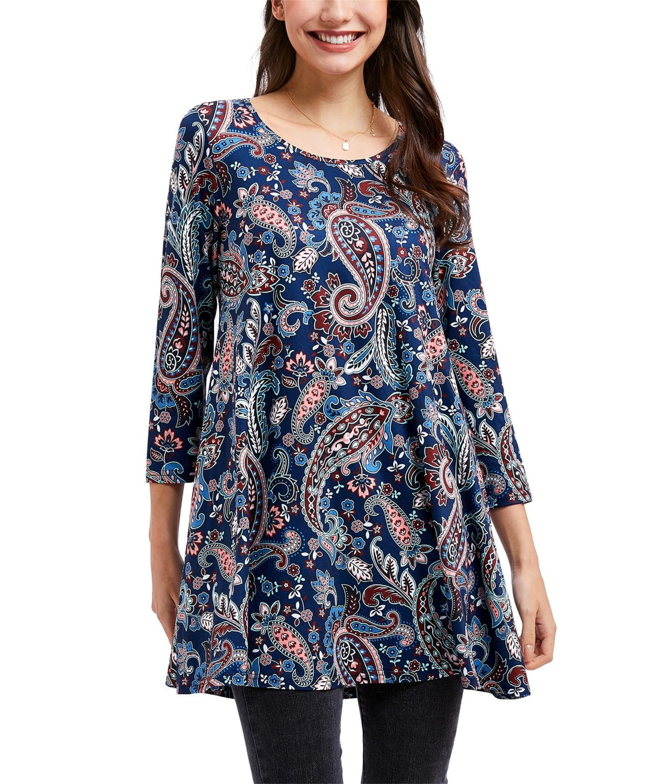 ENMAIN 3/4 Sleeve Shirts for Women Dressy Tunic Tops Casual Wear with ...
