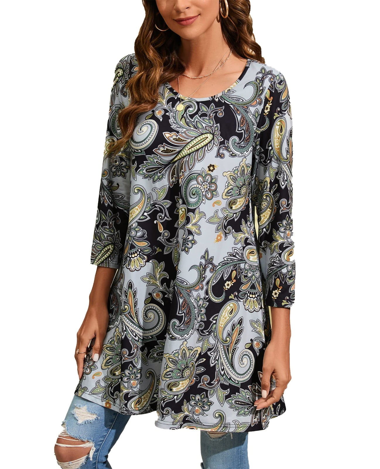 Enmain Womens Tunic Top 3 4 Sleeve T Shirts Plus Size Tops Loose Fit