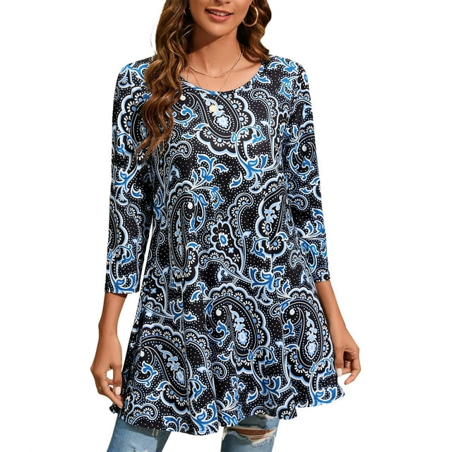 ENMAIN Tunic Tops for Women Plus Size 3/4 Sleeve Shirt Swing Tops to ...