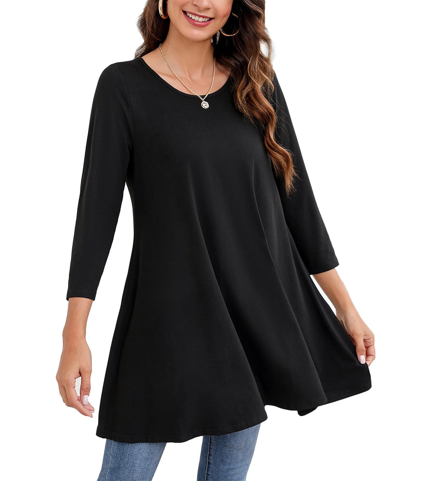 Enmain Women Clothes Plus Size Tops 3 4 Length Sleeve Shirts Round Neck