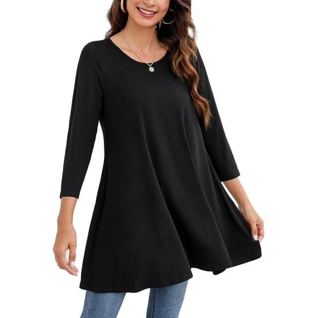 ENMAIN Women Clothes Plus Size Tops 3/4 Length Sleeve Shirts Round Neck Tunic Blouses Solid ...