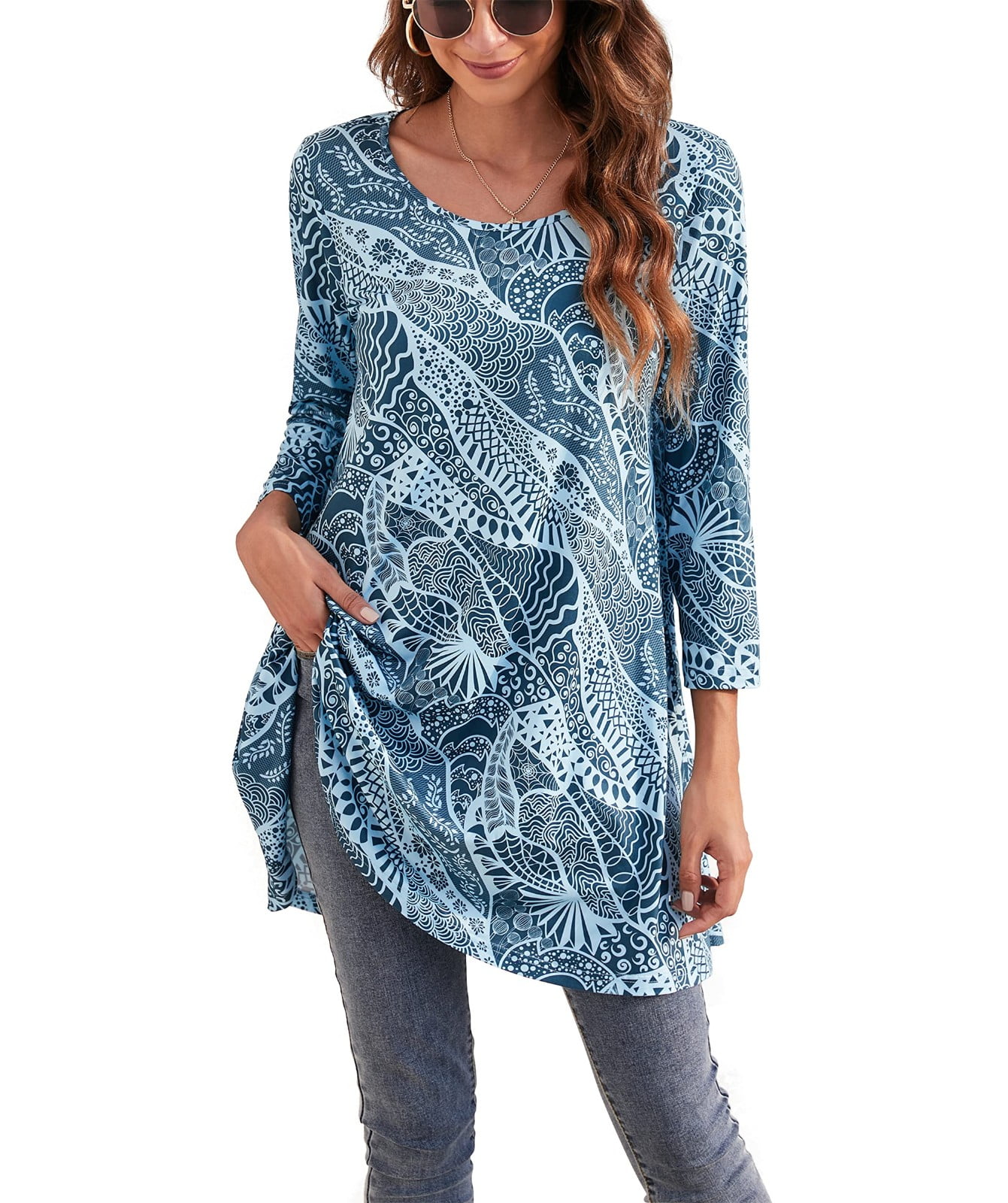 ENMAIN Women Plus Size Tops Dressy Casual 3/4 Sleeve Shirt Tunic Tops ...