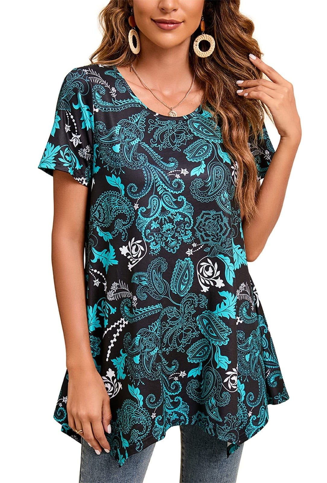 ENMAIN Women Tunics Plus Size Tops Short Sleeve Tunic Tops to Wear with ...