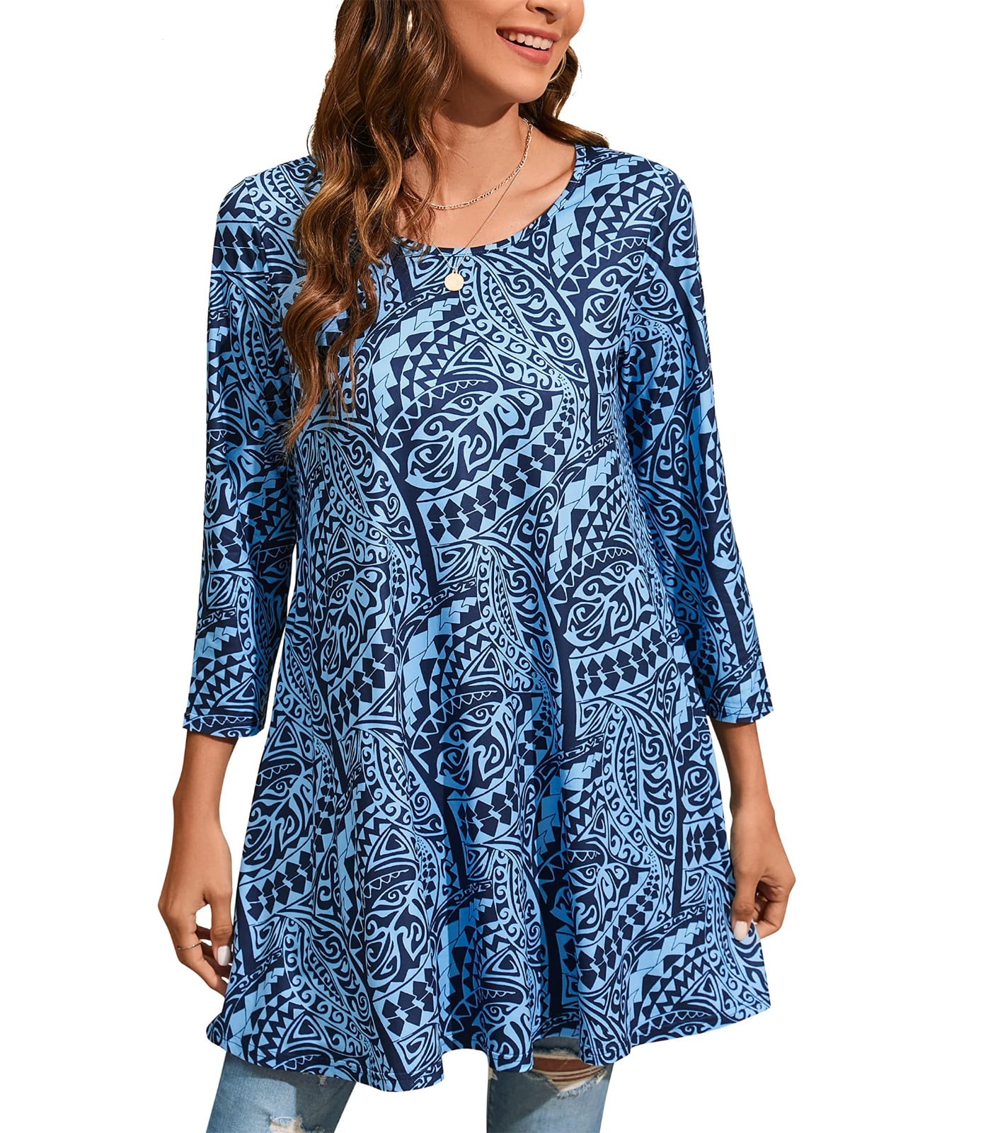 ENMAIN Plus Size Women Shirts 3/4 Sleeve Tunic Tops for Leggings Casual ...