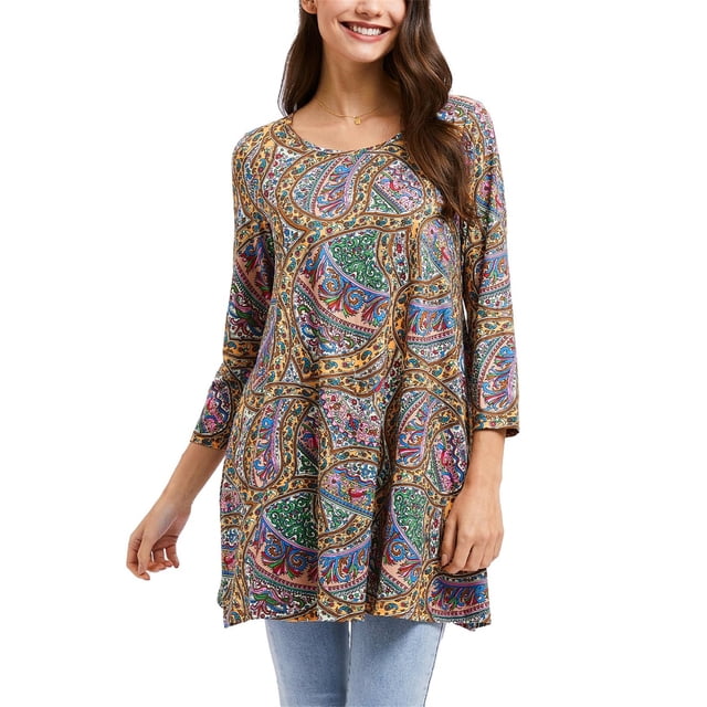 ENMAIN Womens Blouses 3/4 Sleeve Dressy Casual Shirts Plus Size Tunic ...