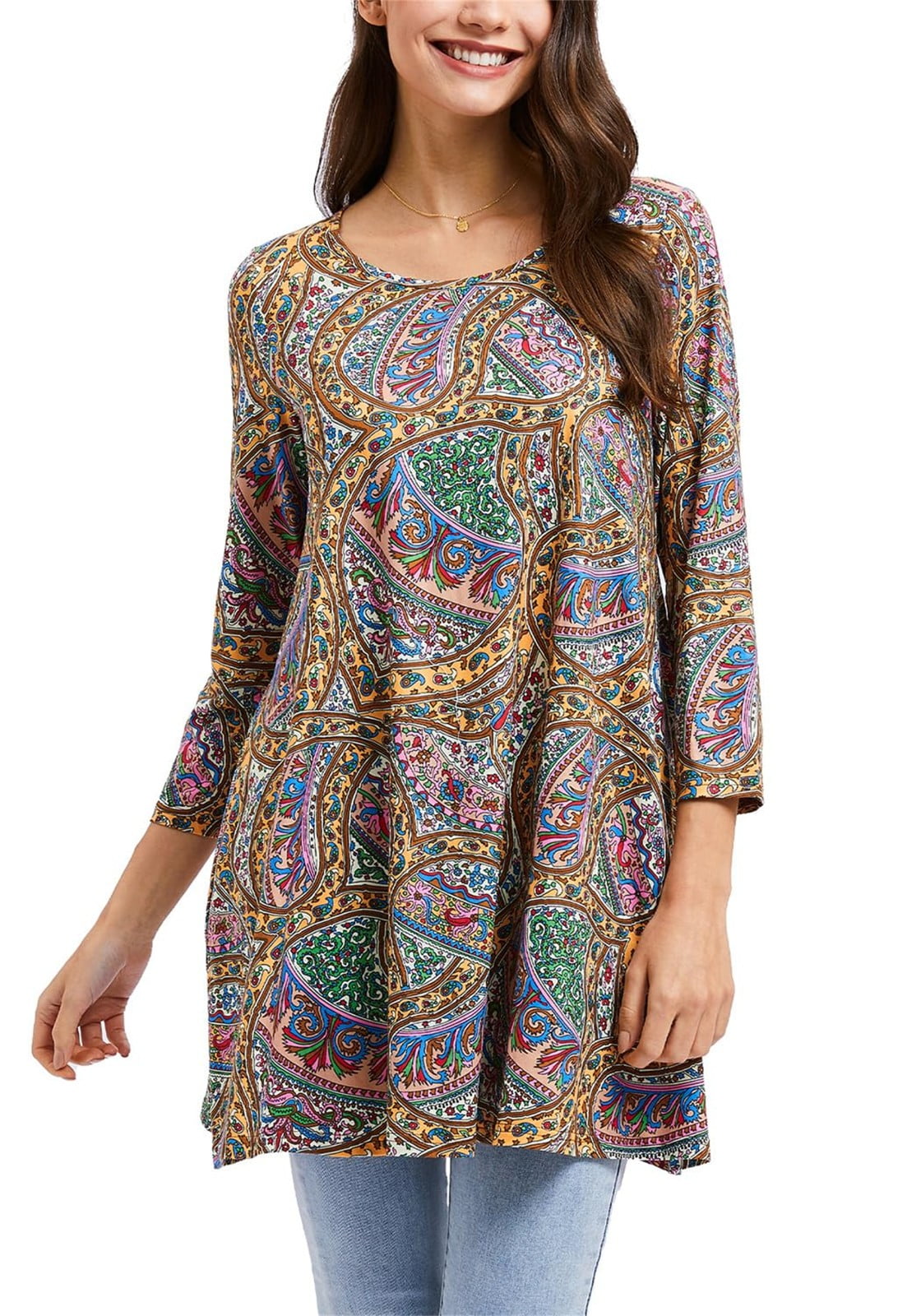 Enmain Womens Blouses 3 4 Sleeve Dressy Casual Shirts Plus Size Tunic