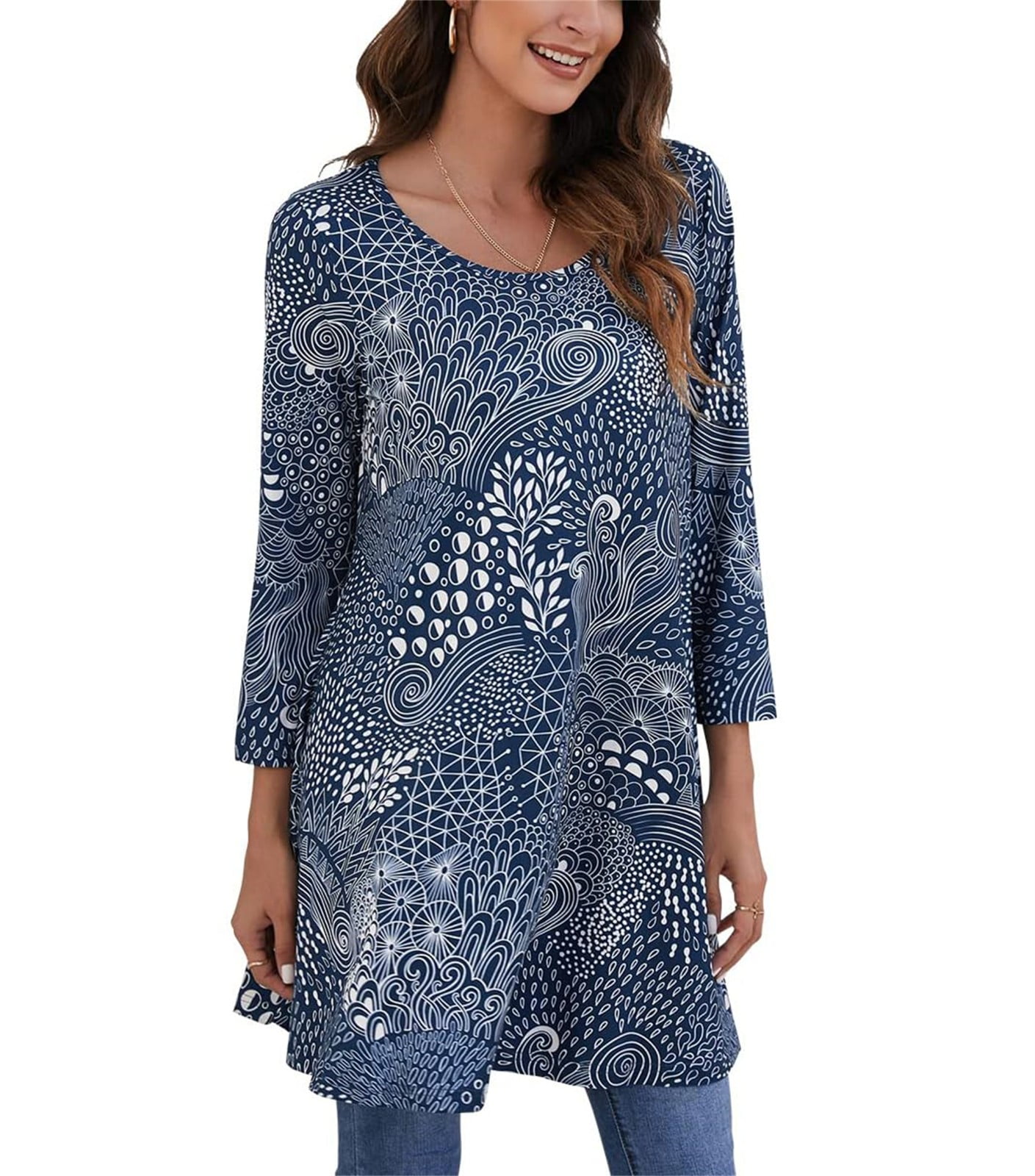 ENMAIN Womens Tunic Tops Plus Size 3/4 Sleeve Crew Neck Shirts Casual ...