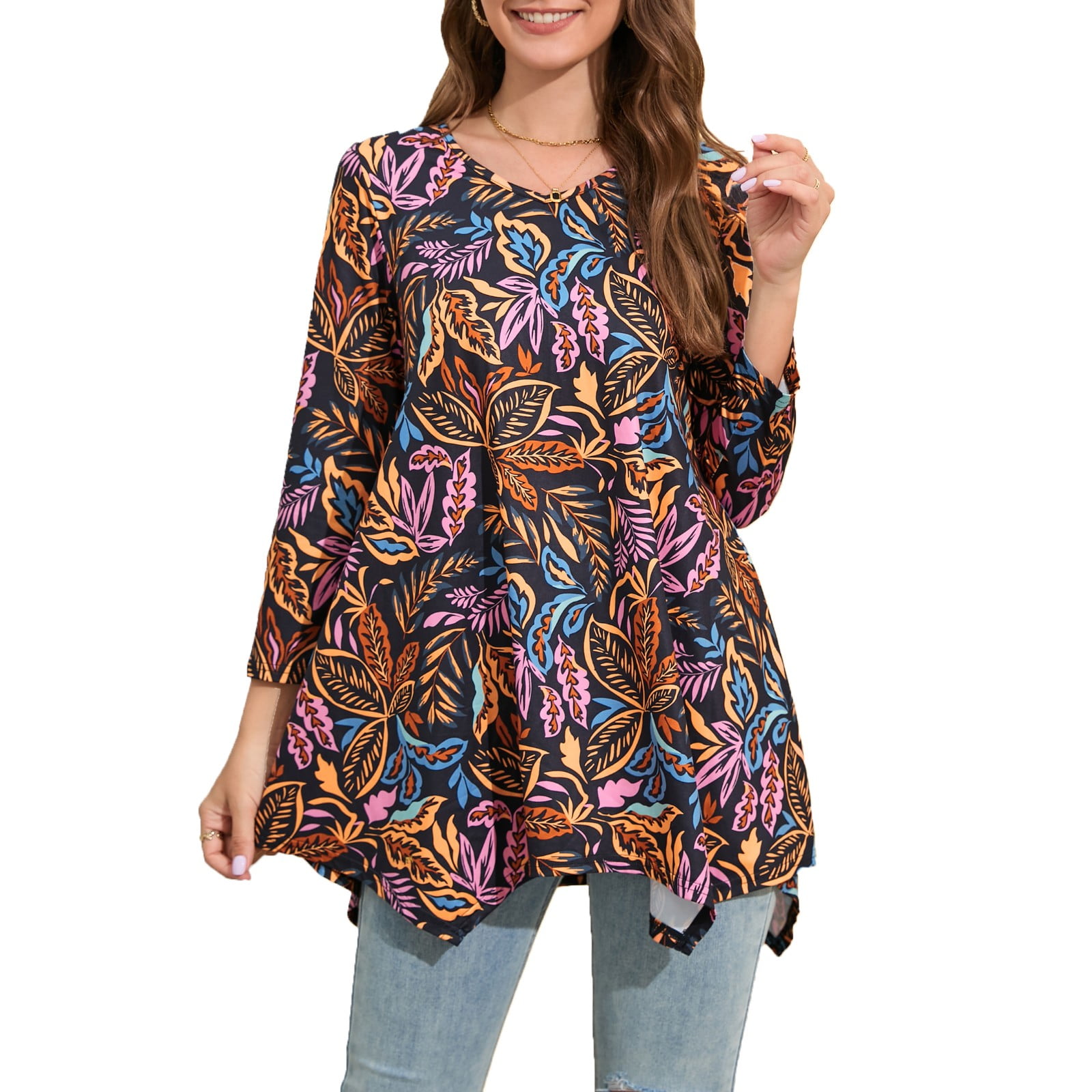 ENMAIN Tunic Tops for Women Paisley 3/4 Sleeve V Neck Shirts Casual ...
