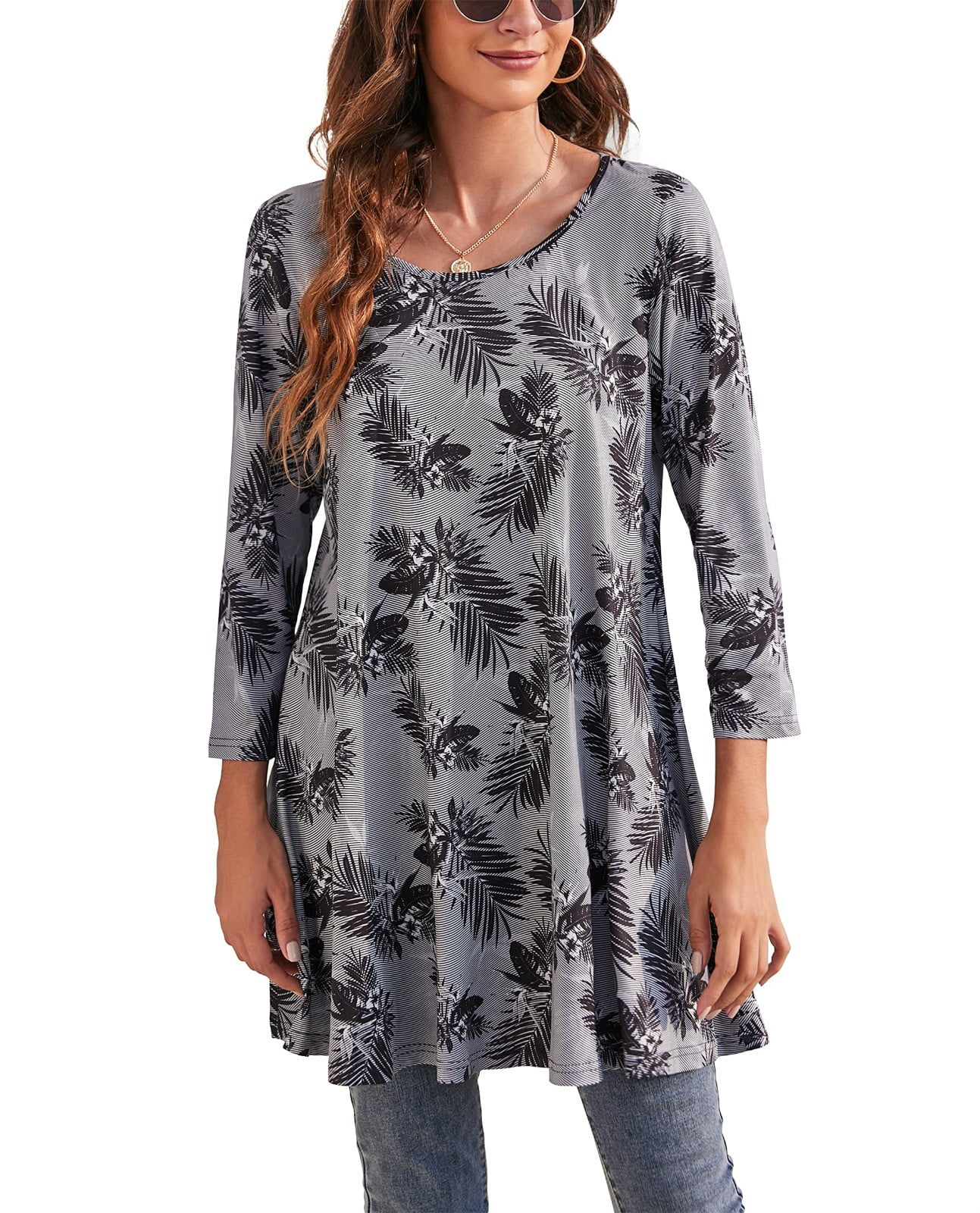 Enmain Womens Tops 3 4 Sleeve Shirts Crew Neck Blouses Dressy Casual