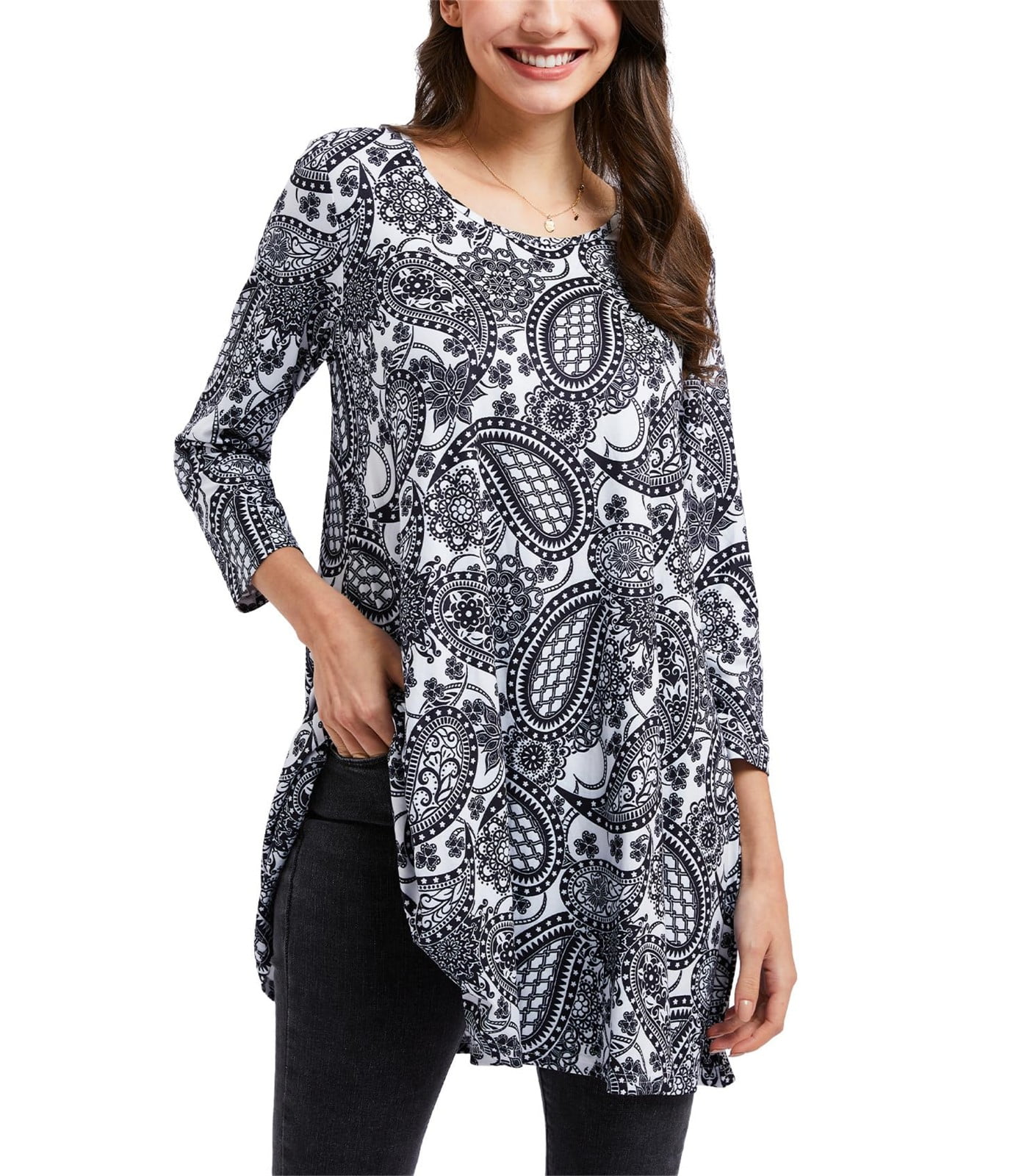 Enmain Womens Tops Dressy Casual 3 4 Sleeve Blouses Black Paisley
