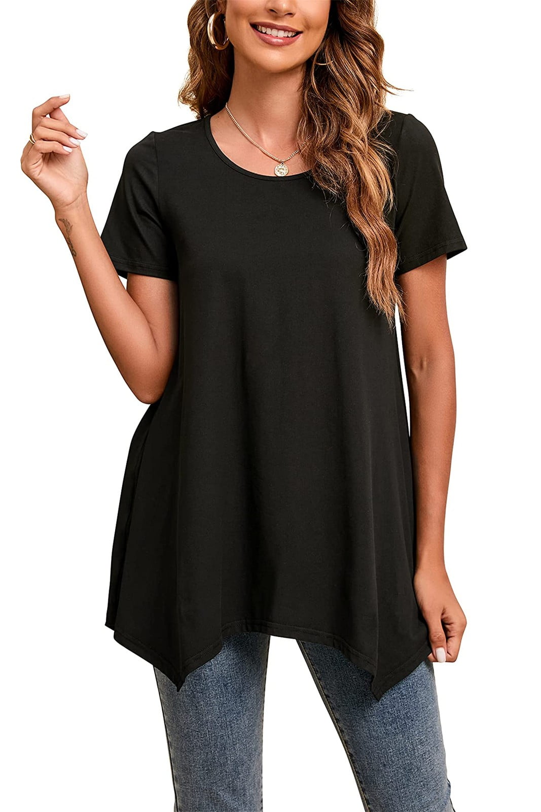 ENMAIN Womens Tunic Plus Size Casual Tops Crew Neck Short Sleeve Shirt ...