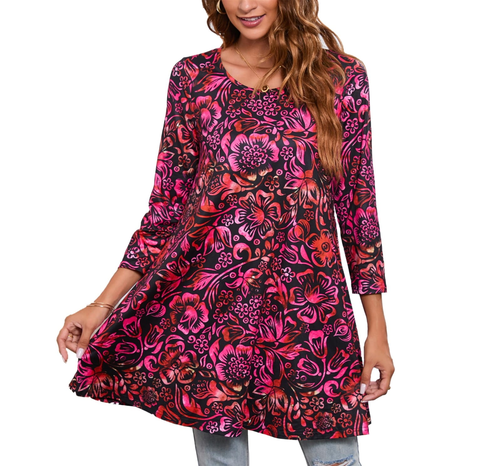 Enmain Womens Tunic Tops 3 4 Sleeve Plus Size Loose Fit Tunics Dressy