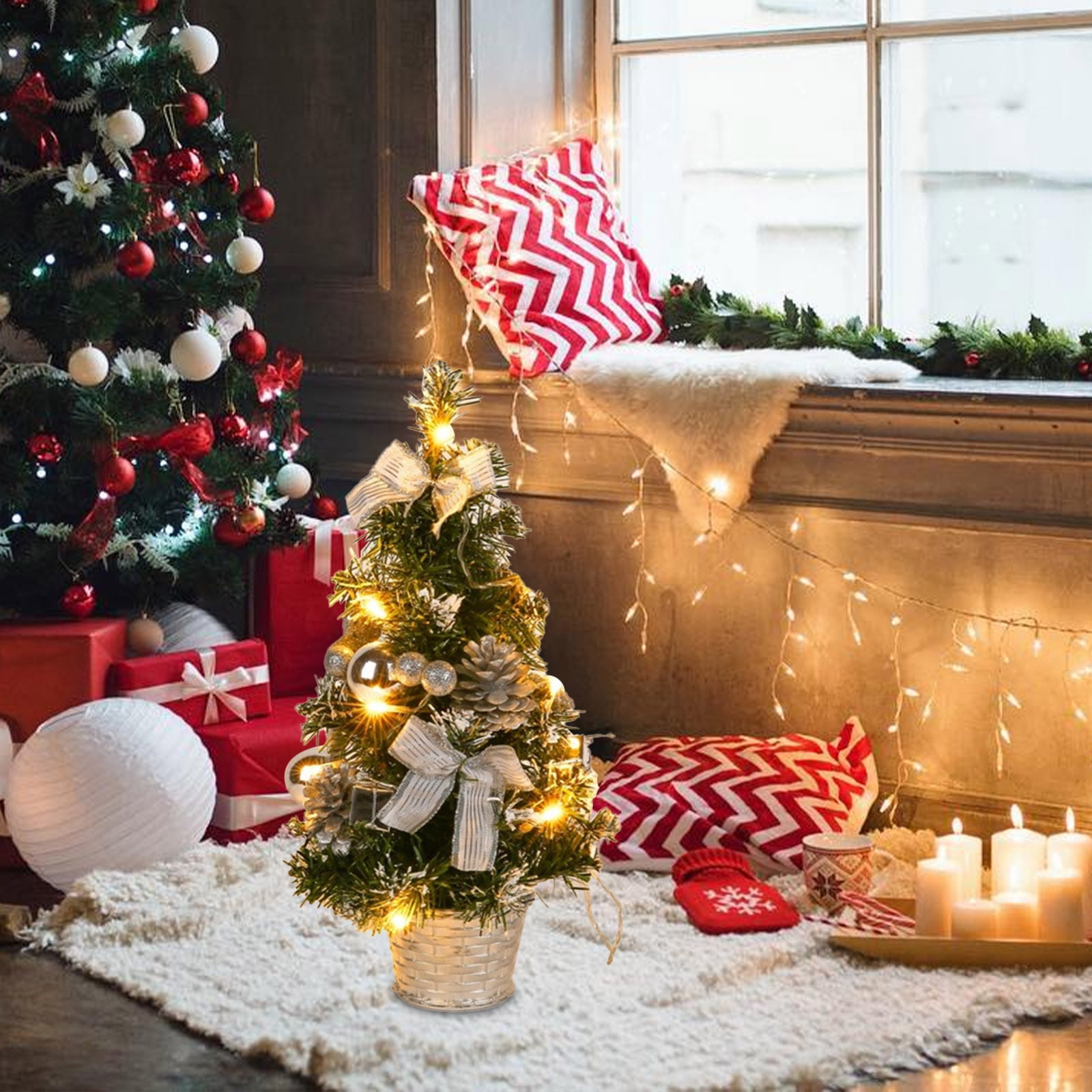 ENMJIAW 16 Inch Tabletop Mini Christmas Tree with Mini Pines Cones and ...