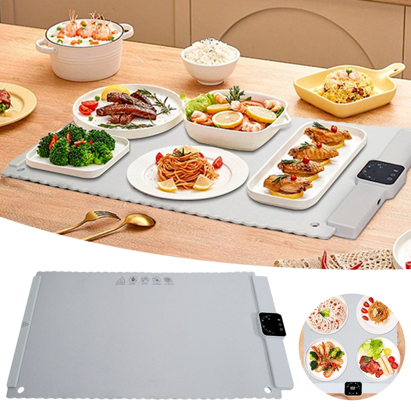 ENMJIAW Portable Food Warming Mat,Electric Warming Tray for Food,with 5 Temperature Settings ...