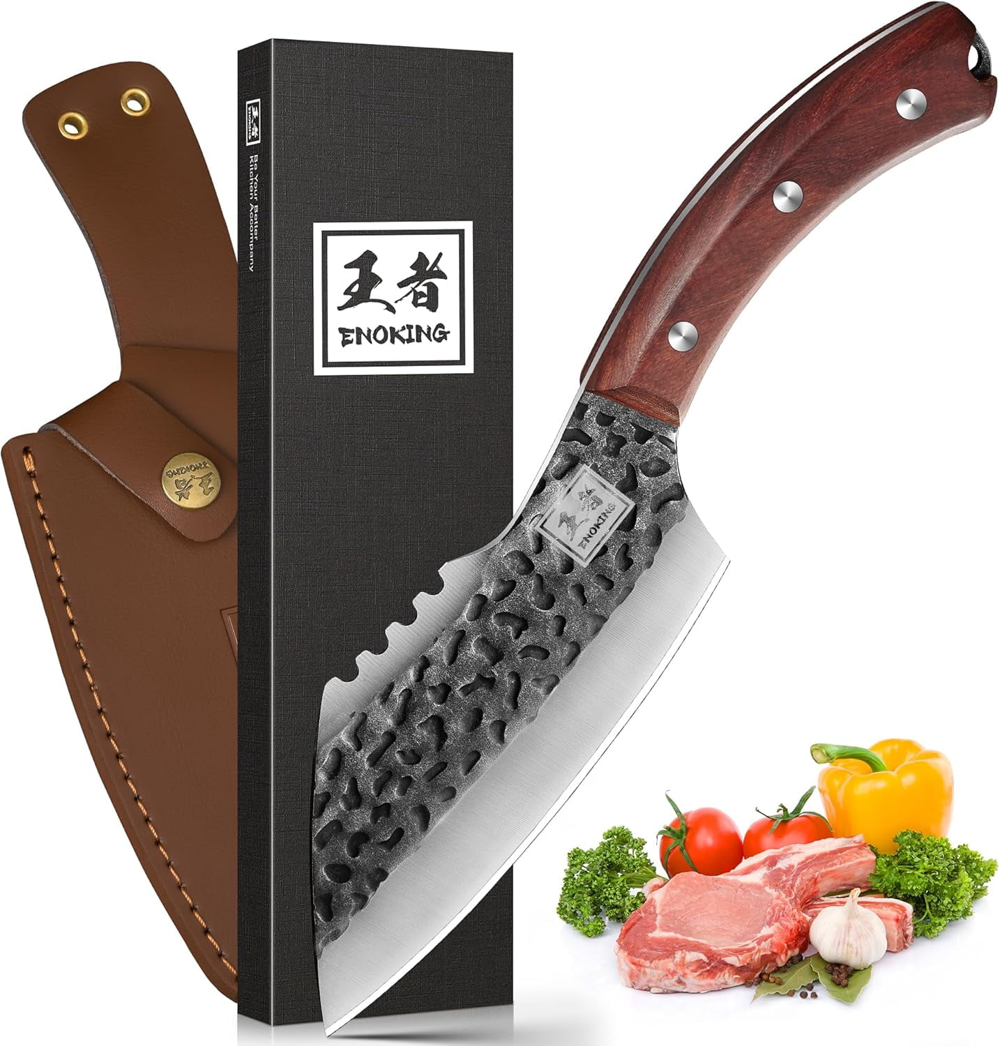 ENOKING 6.1" Viking Chef Knife Meat Cleaver Knife with Sheath for Fish ...