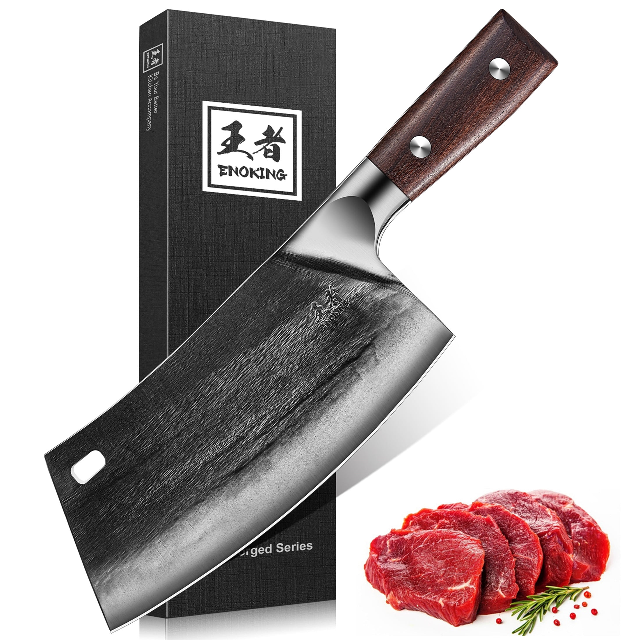 ENOKING 7.7" Meat Cleaver Forged Serbian Chef Knife German Carbon ...