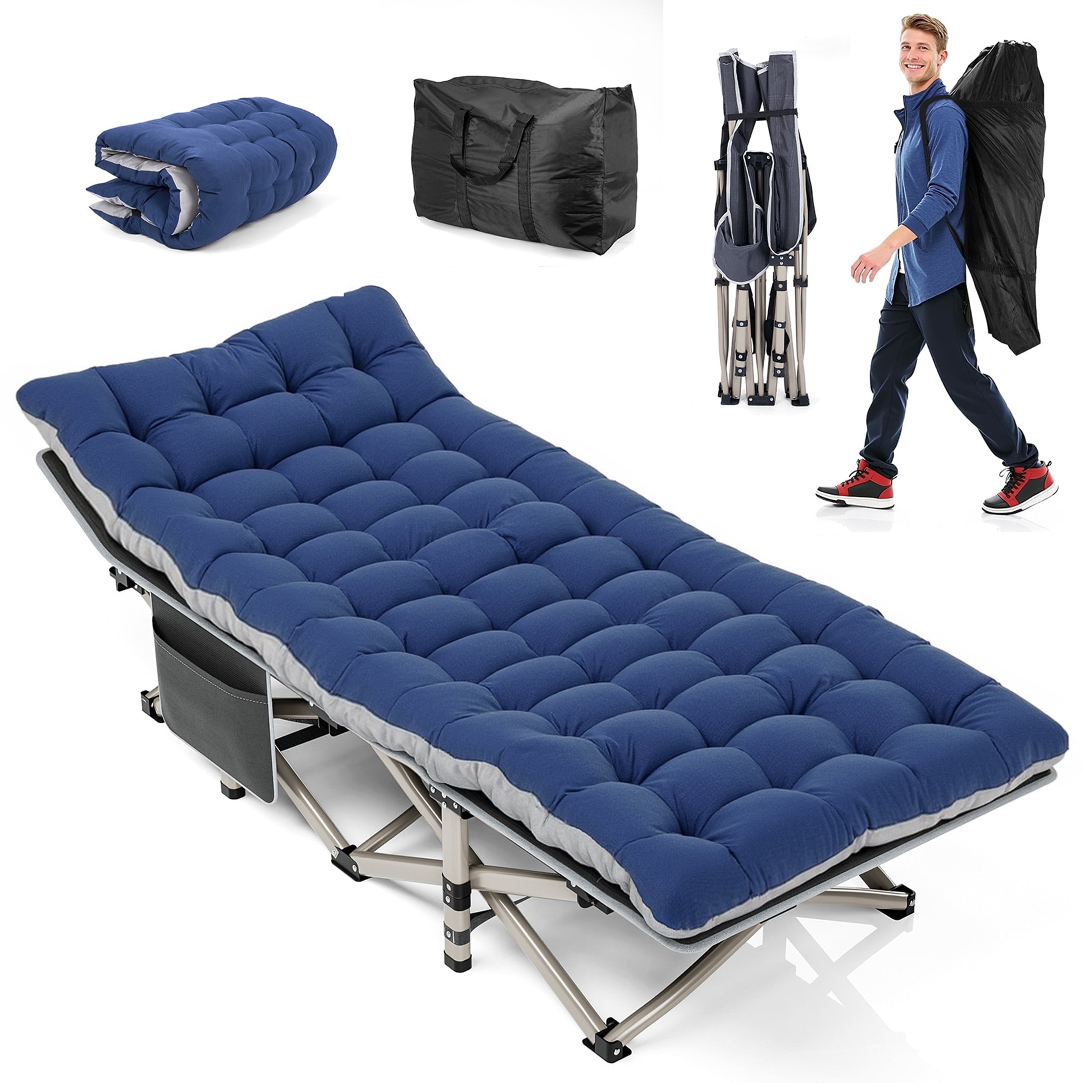 ENOKING Camping Cot with Thick Pad Oversize Mattress for Adult ...