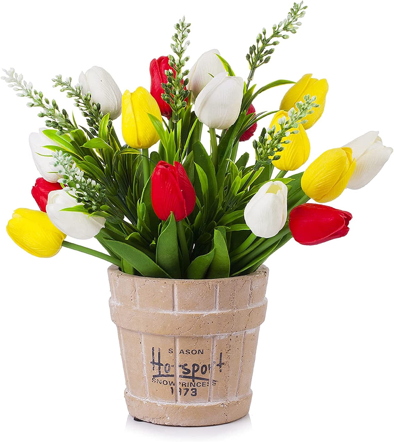 ENOVA FLORAL 20 Heads Fake Flowers in Pot, Potted Artificial Tulip ...