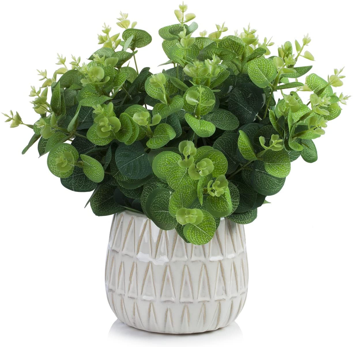 ENOVA FLORAL Fake Potted Plant, Artificial Eucalyptus Plants in Ceramic ...